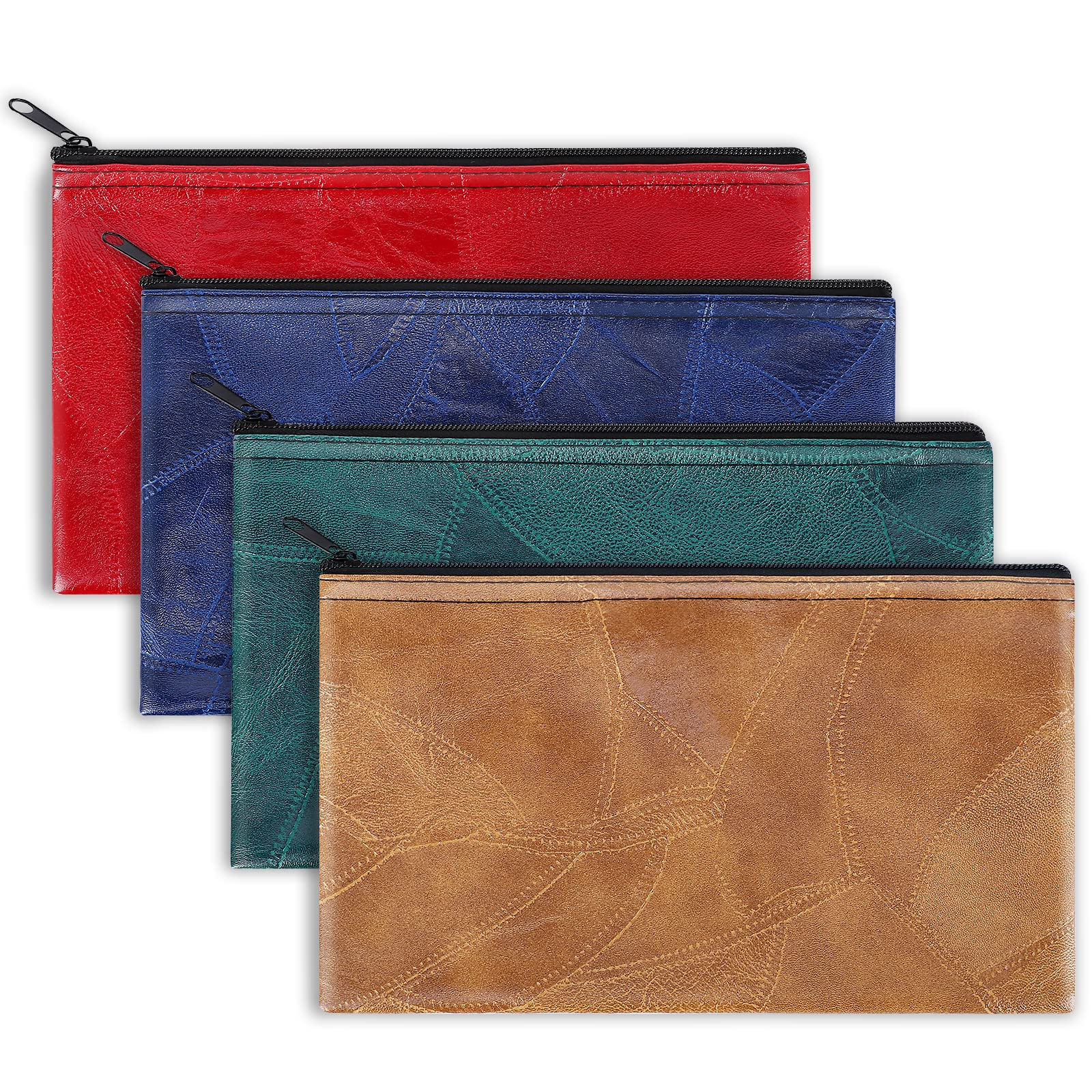 Amazon.com: Fassave 4 Pieces Zippered Deposit Bank Bag Money Pouch, PU ...