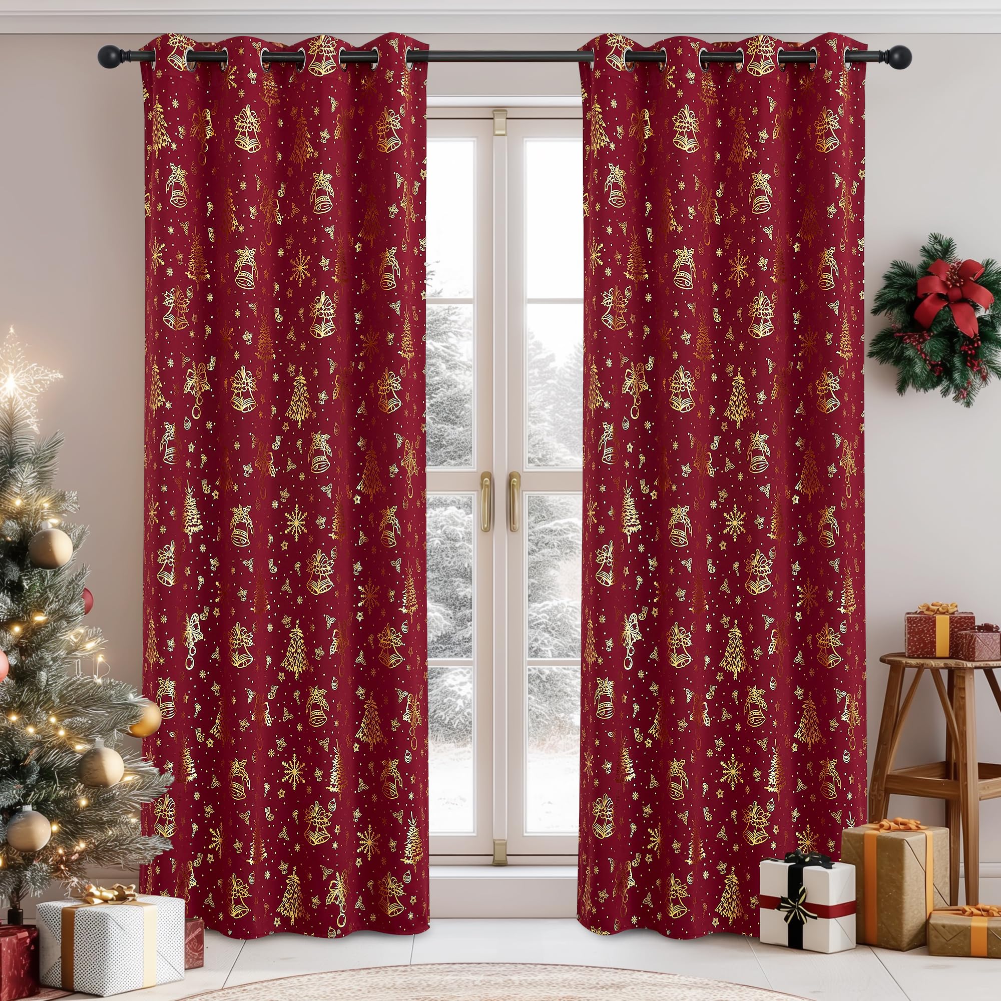 Amazon.com: RYB HOME Christmas Red Curtains with Xmas Prints for Living ...