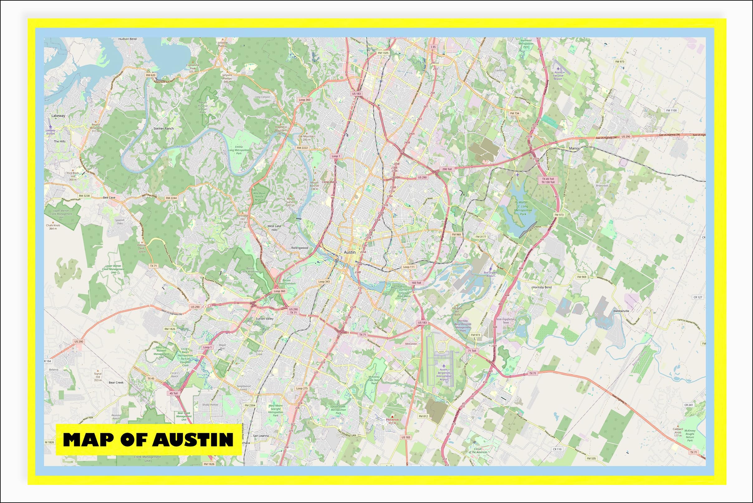 Amazon.com : 24x36 - Map of Austin with Neighborhoods, Streets, Roads ...