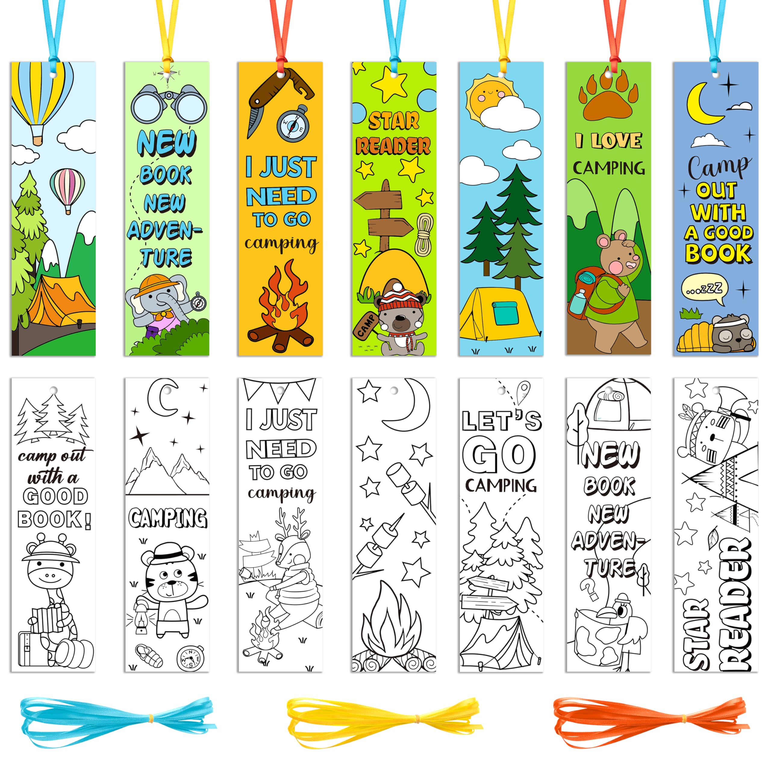 Amazon.com: ANGOLIO 123Pcs Camping Color Your Own Bookmarks for Kids ...
