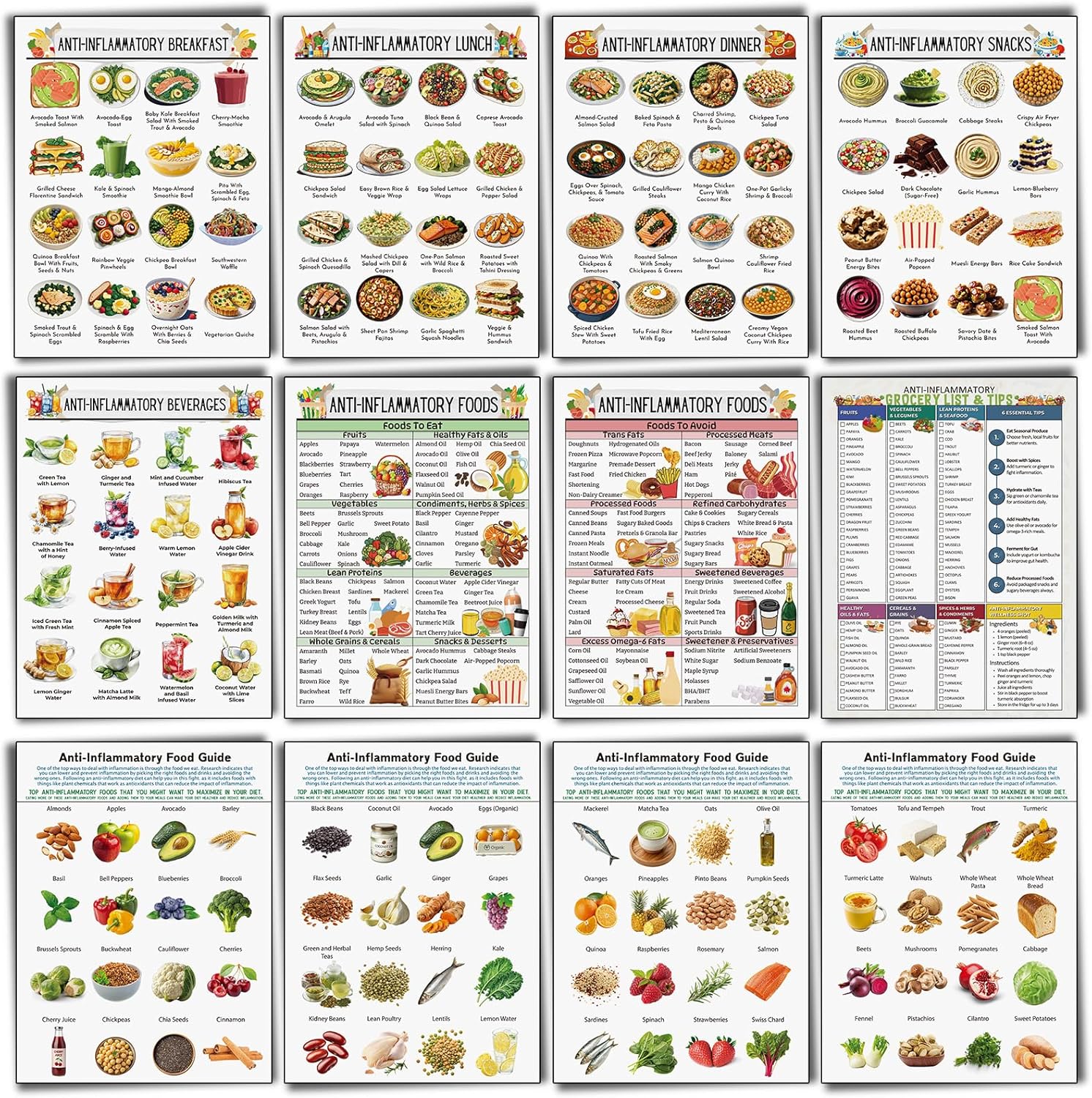 Amazon.com: Sinload 12 Pcs Anti Inflammatory Diet Food List Anti ...