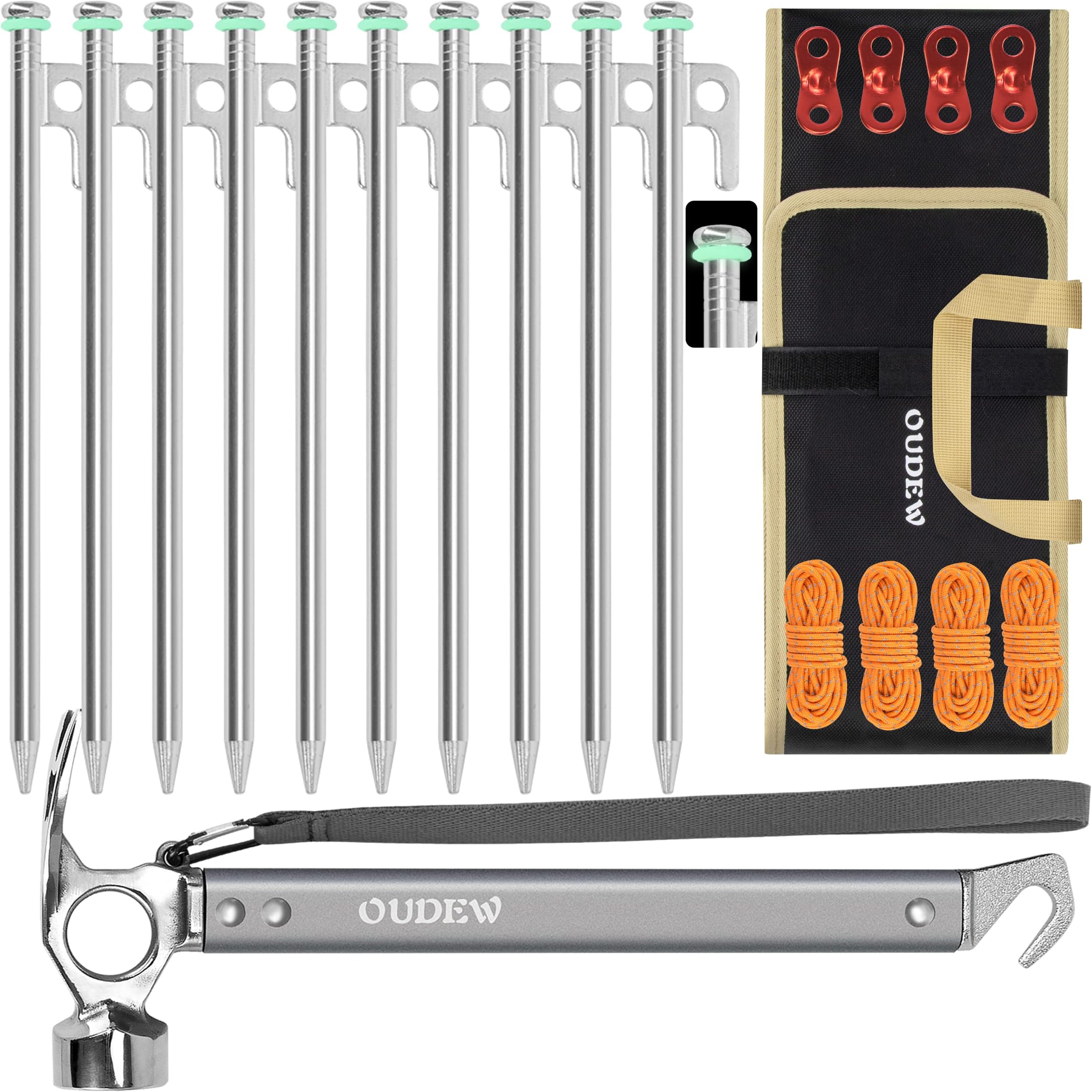 Amazon.com : Mongpiens Heavy Duty Tent Stakes Set - 8 Steel Pegs(10inch ...