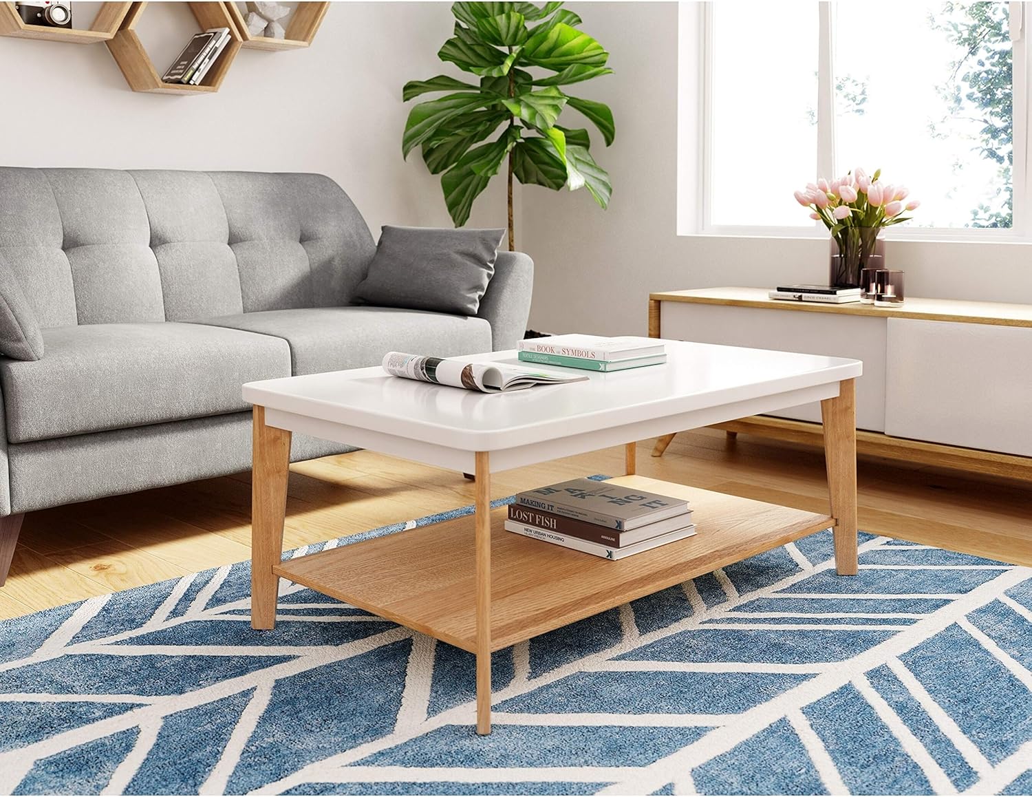 Amazon.com: Universal Expert Remus Coffee Table Modern Oak and White : Home & Kitchen