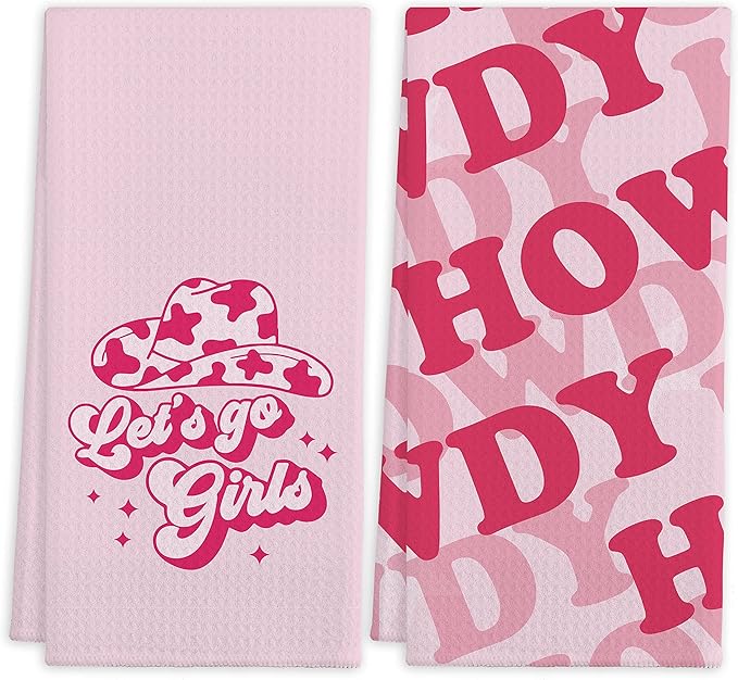 Amazon.com: Hot Pink Preppy Howdy Cowgirl Hat Let's Go Girl Bath Towels ...