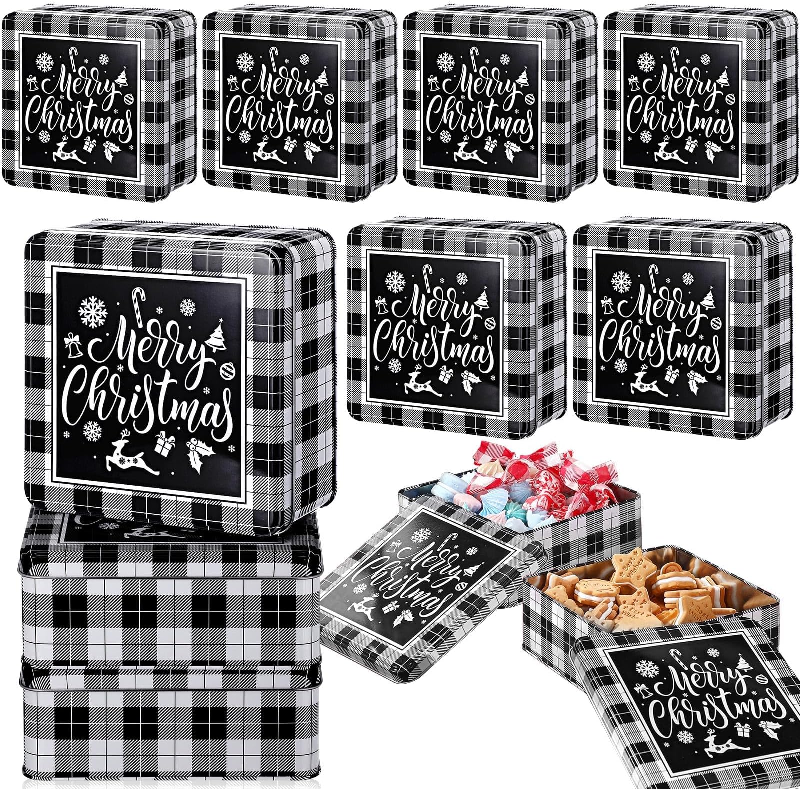 Amazon.com: Hushee 8 Pcs Christmas Tin Box Cookie Tins with Lids ...