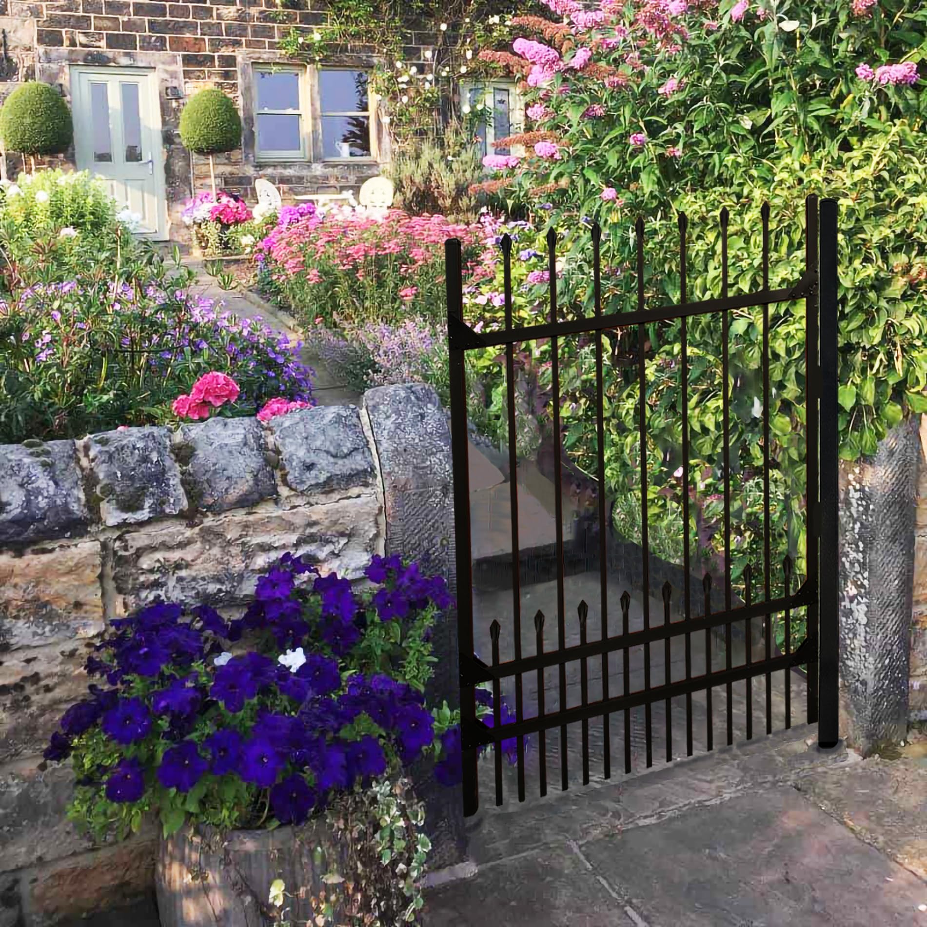 Buy BIGalleons Steel Fence Gate 4ft W x 4.7ft H for Metal Fence Panels ...