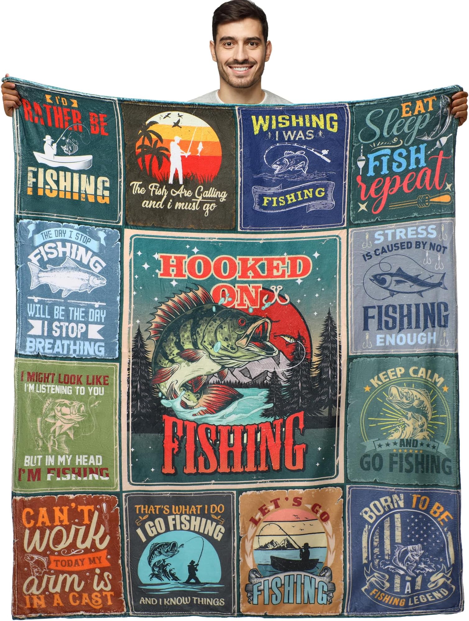 Amazon.com: Personalized Hooked On Daddy Fishing Blanket Happy Father's ...