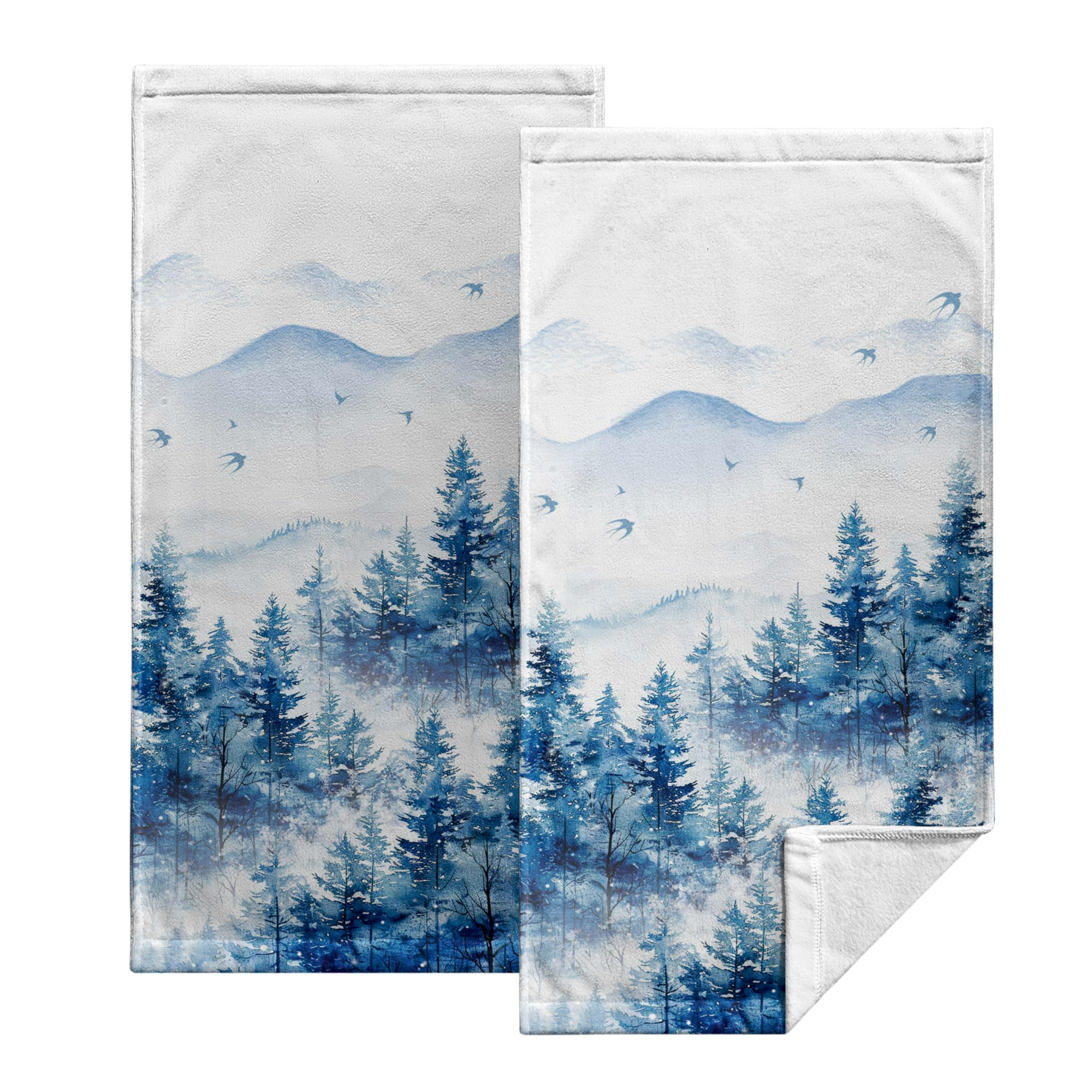 Amazon.com: Kwlegh Winter Hand Towels Blue Snowy Forest Bath Towels Set ...