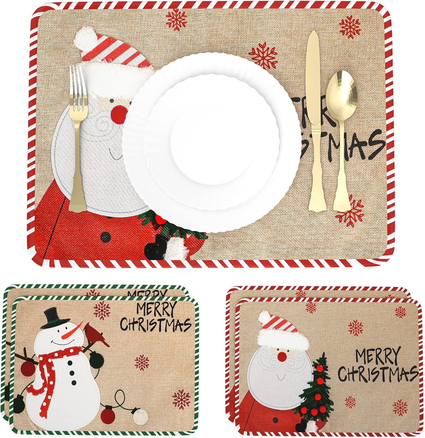 Amazon.com: Christmas Placemats Set of 4, Burlap Linen Kitchen Place ...