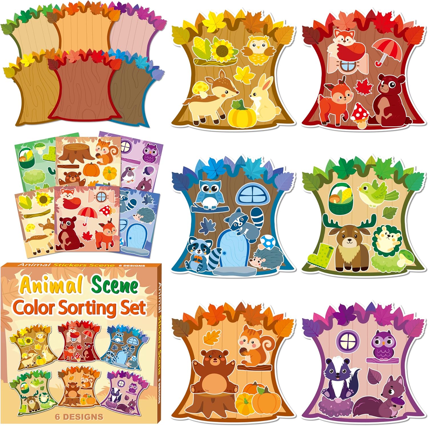Amazon.com: CY2SIDE 12 Sets Colorful Sorting Fall Woodland Animal Scene ...