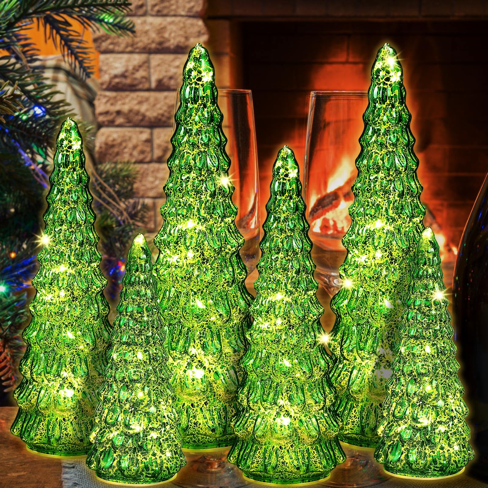 Amazon.com : Riakrum 6 Pcs Green Mercury Glass Christmas Tree Glass ...