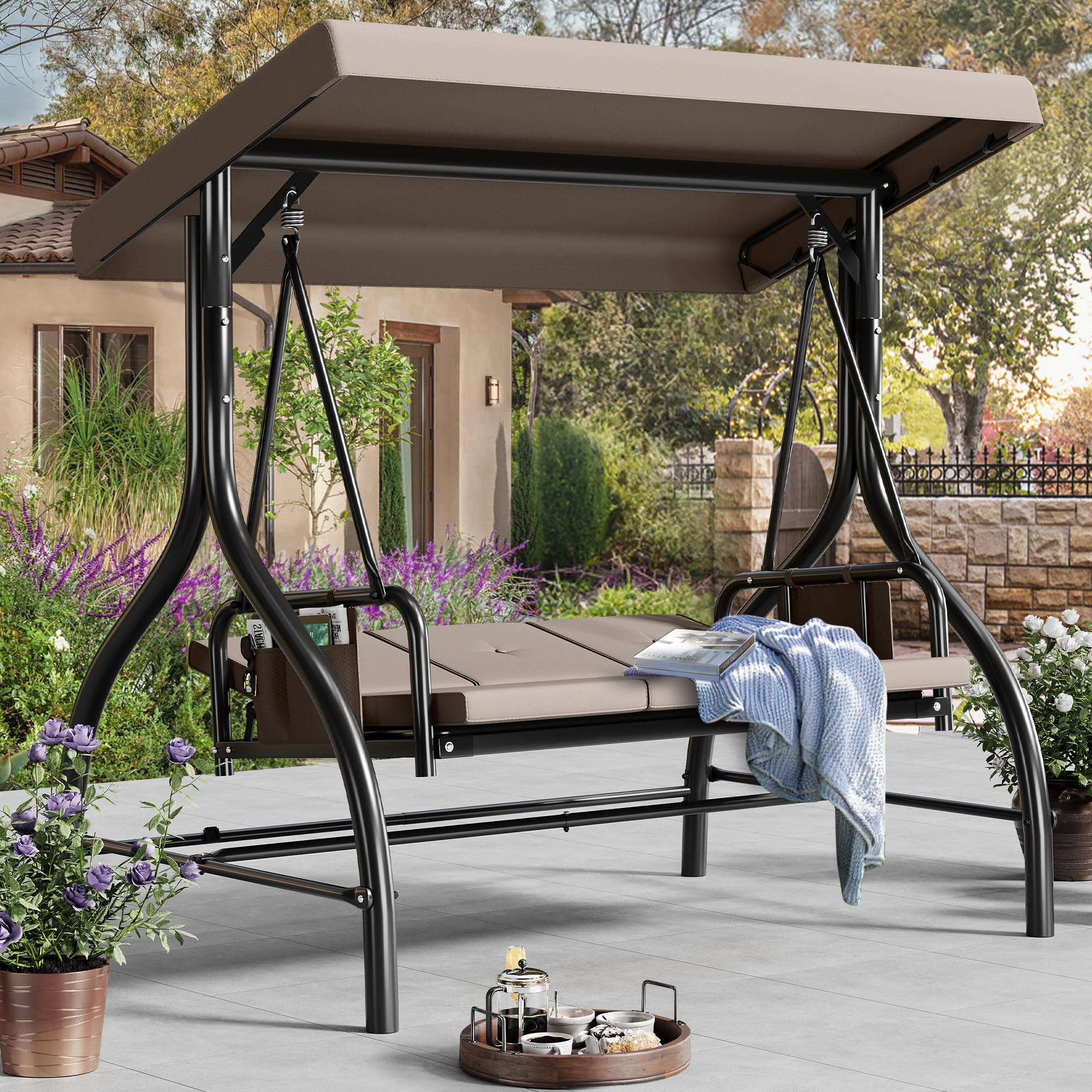 Snapklik.com : DWVO 3 Seats Outdoor Swings For Adults Porch Swing