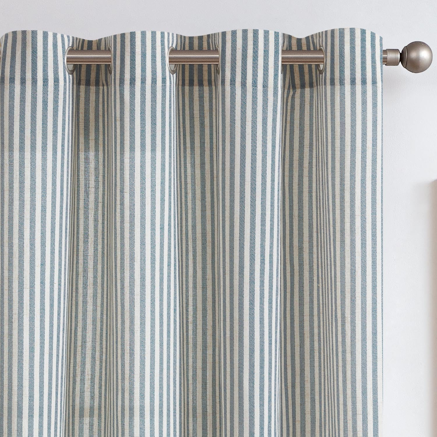 TOPICK Linen Curtains for Living Room 63 inches Long Blue Striped ...