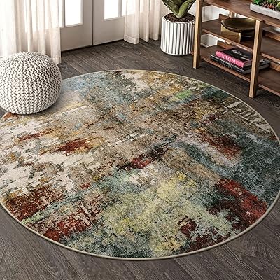 Amazon.com: Lahome Modern Abstract Round Rug - 3Ft Small Red Kitchen ...