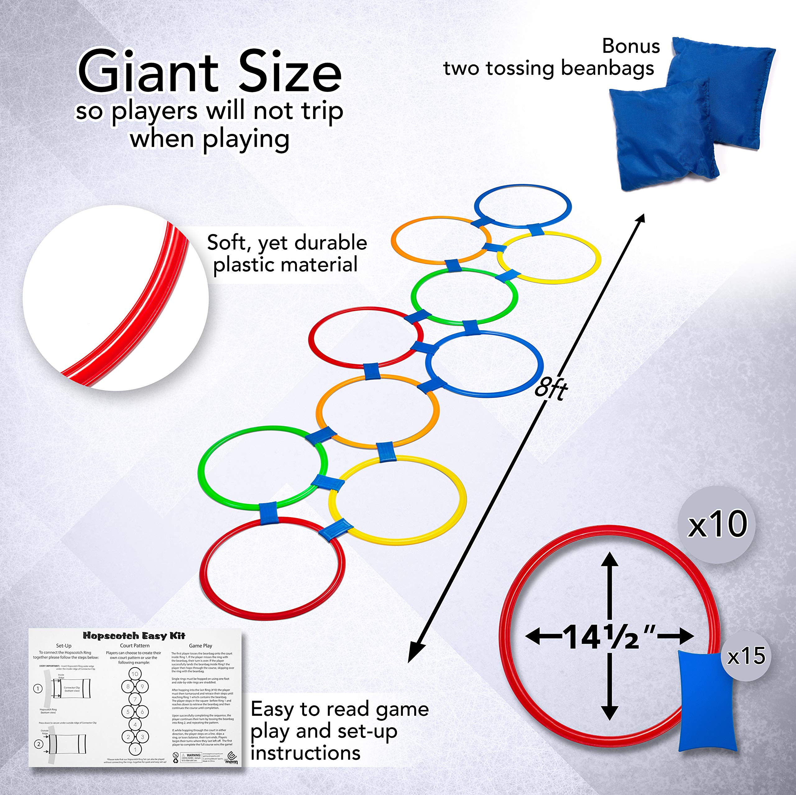Buy GETMOVIN SPORTS Hopscotch Ring Set with 2 Premium Beanbags Giant ...