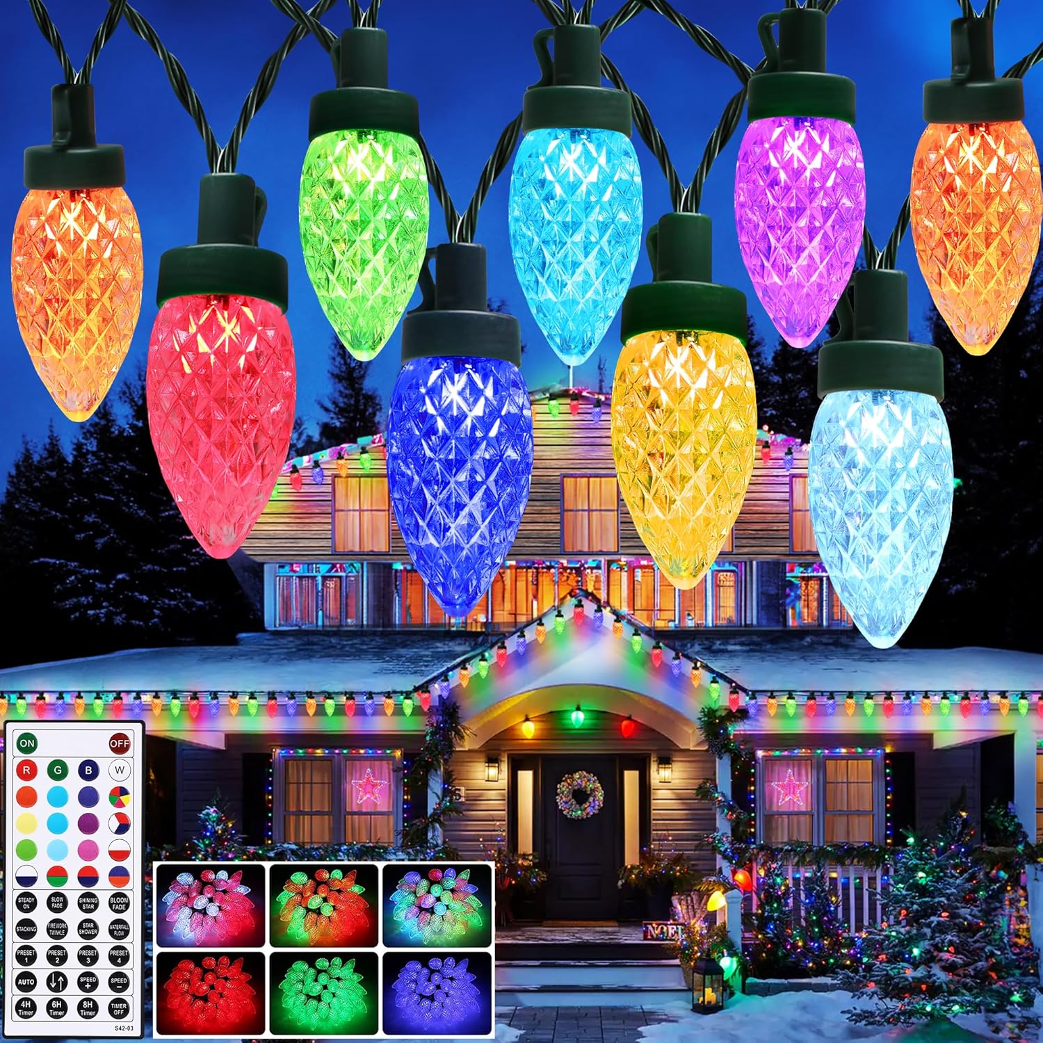 Joomer C9 Christmas String Lights, 32FT 50 LED Color Changing RGB ...
