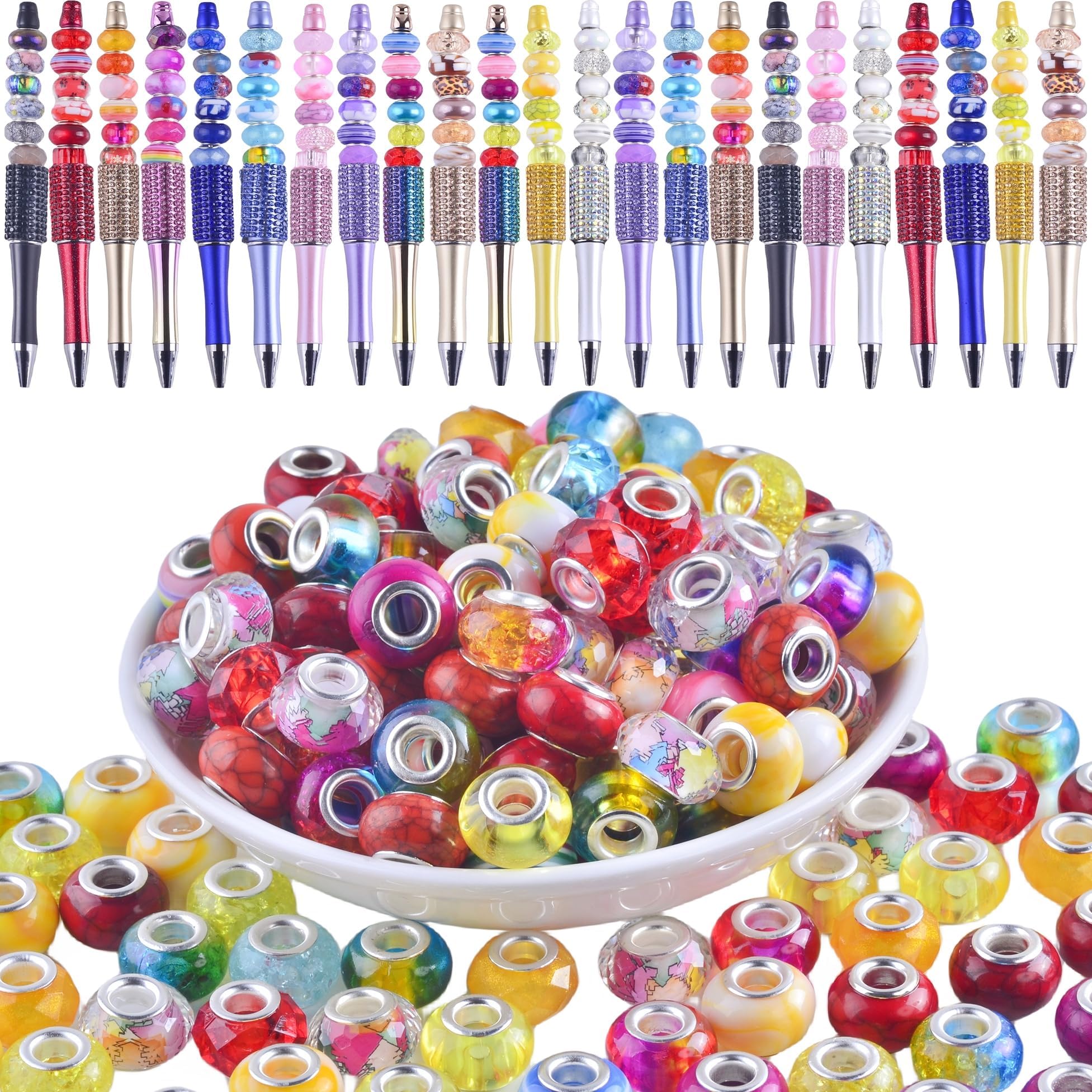 Amazon.com: PH PandaHall 100pcs Faceted Glass European Beads Mixed ...