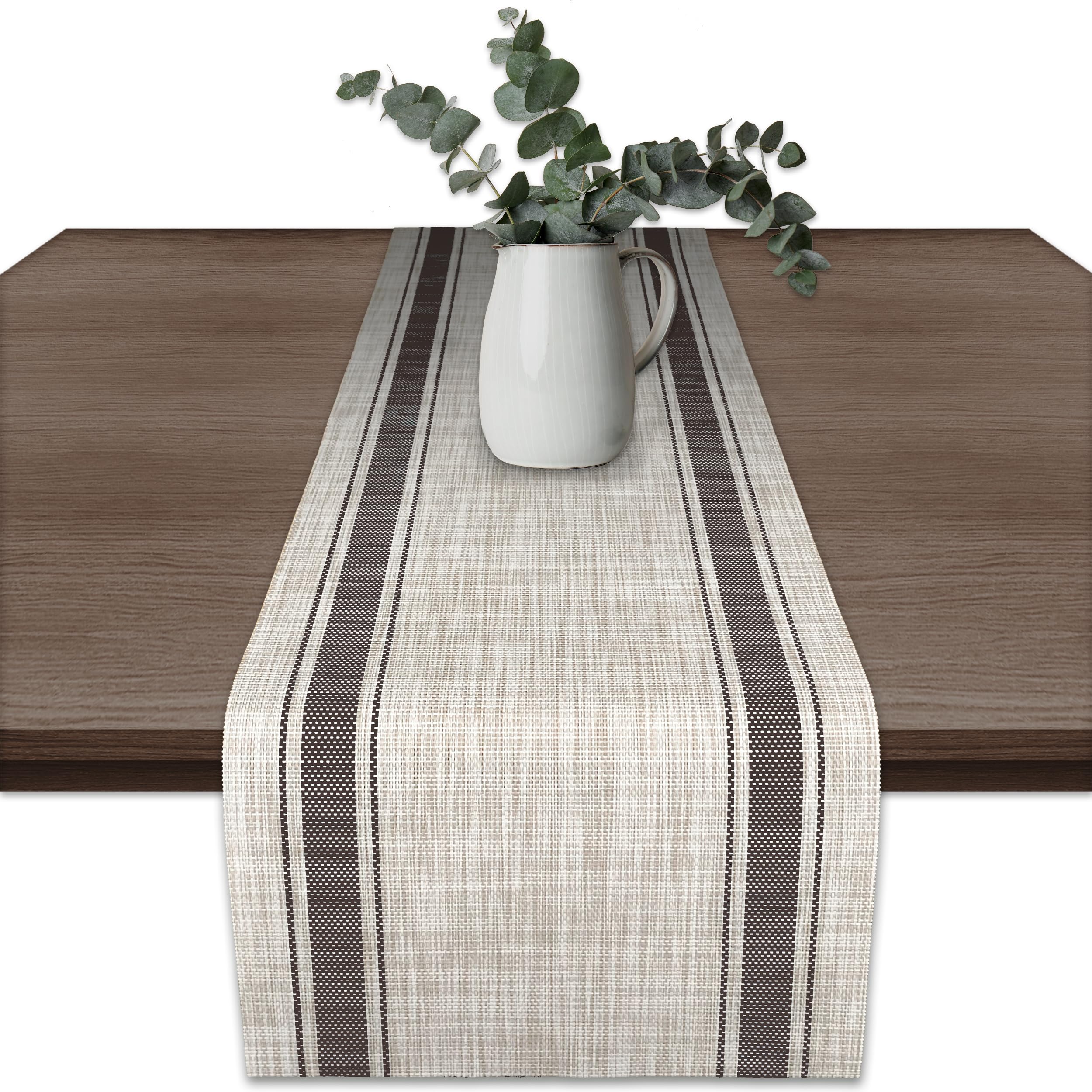Amazon.com: CK Home French Stripe Vinyl Table Runner (71" x 12") Brown ...