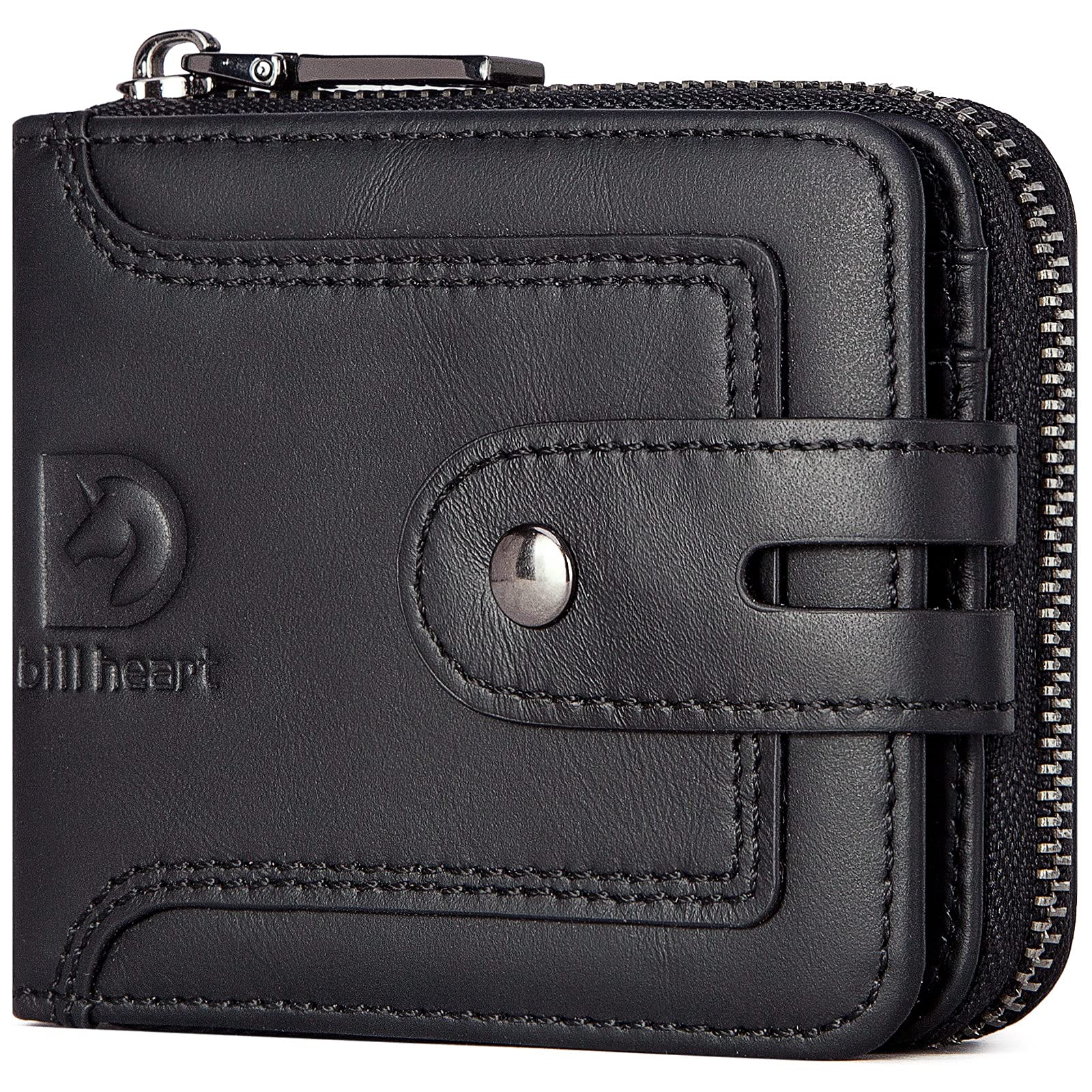 Amazon.com: bill heart Men Wallet with Zipper Genuine leather Bifold ...