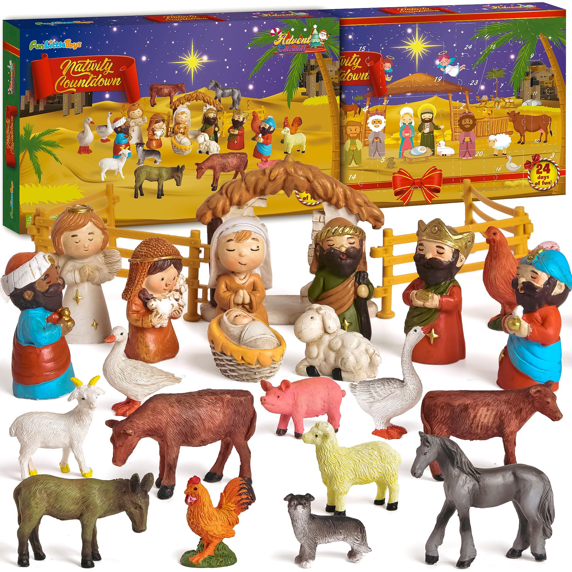 Amazon.com: FUN LITTLE TOYS Nativity Advent Calendar 2024 for Kids ...