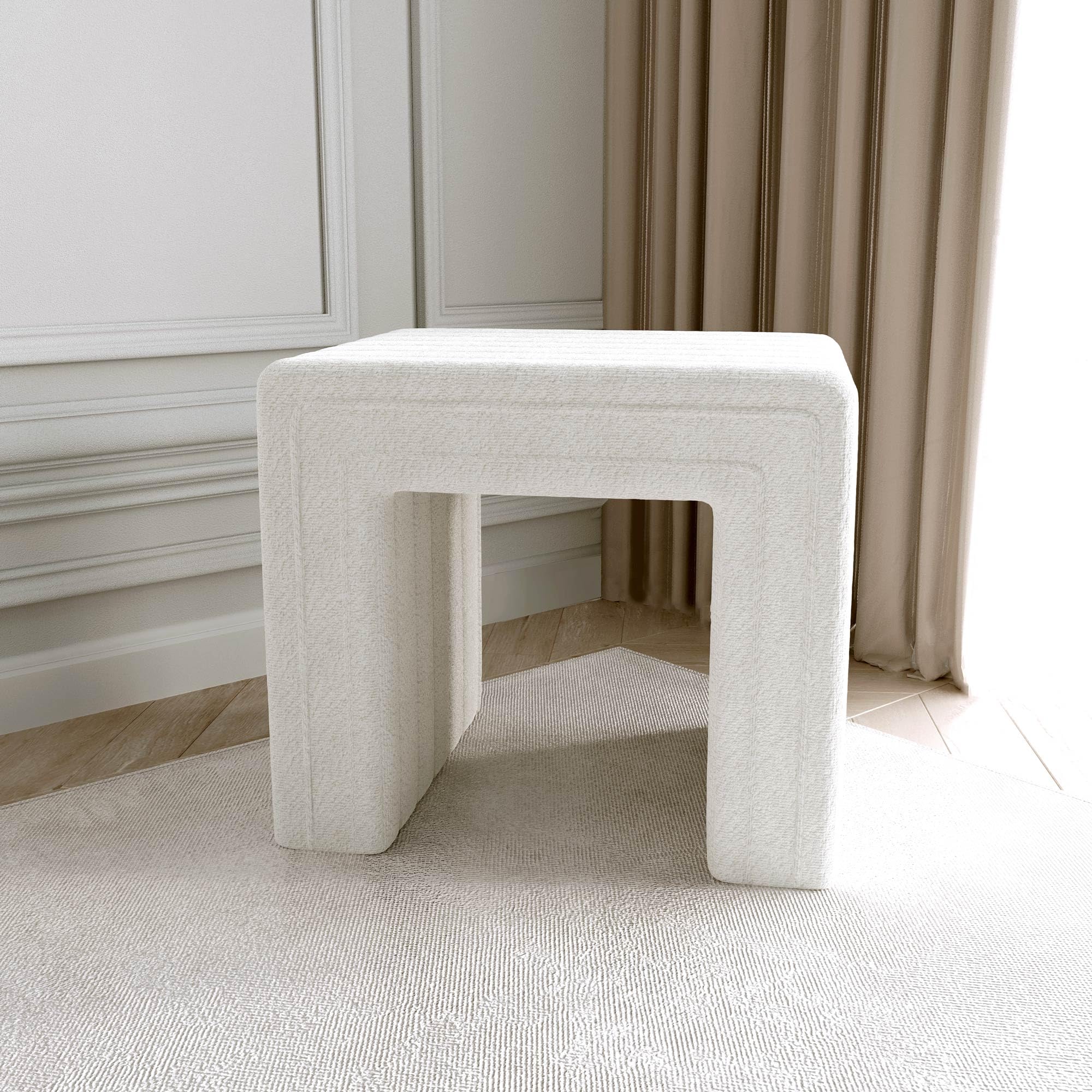 FABS Fabric Foot Stool - Aspen Ivory Bouclé Fabric Footstool - White ...