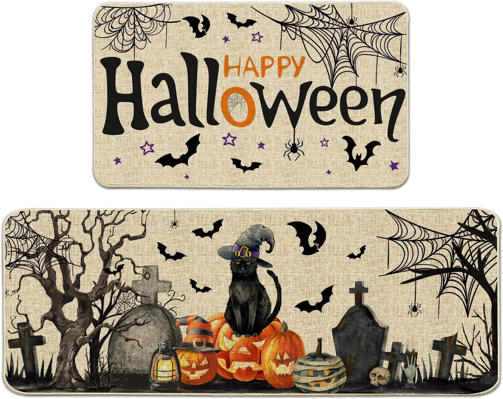 Amazon.com: Ideasonna Halloween Kitchen Mat Set of 2, Home Sweet ...
