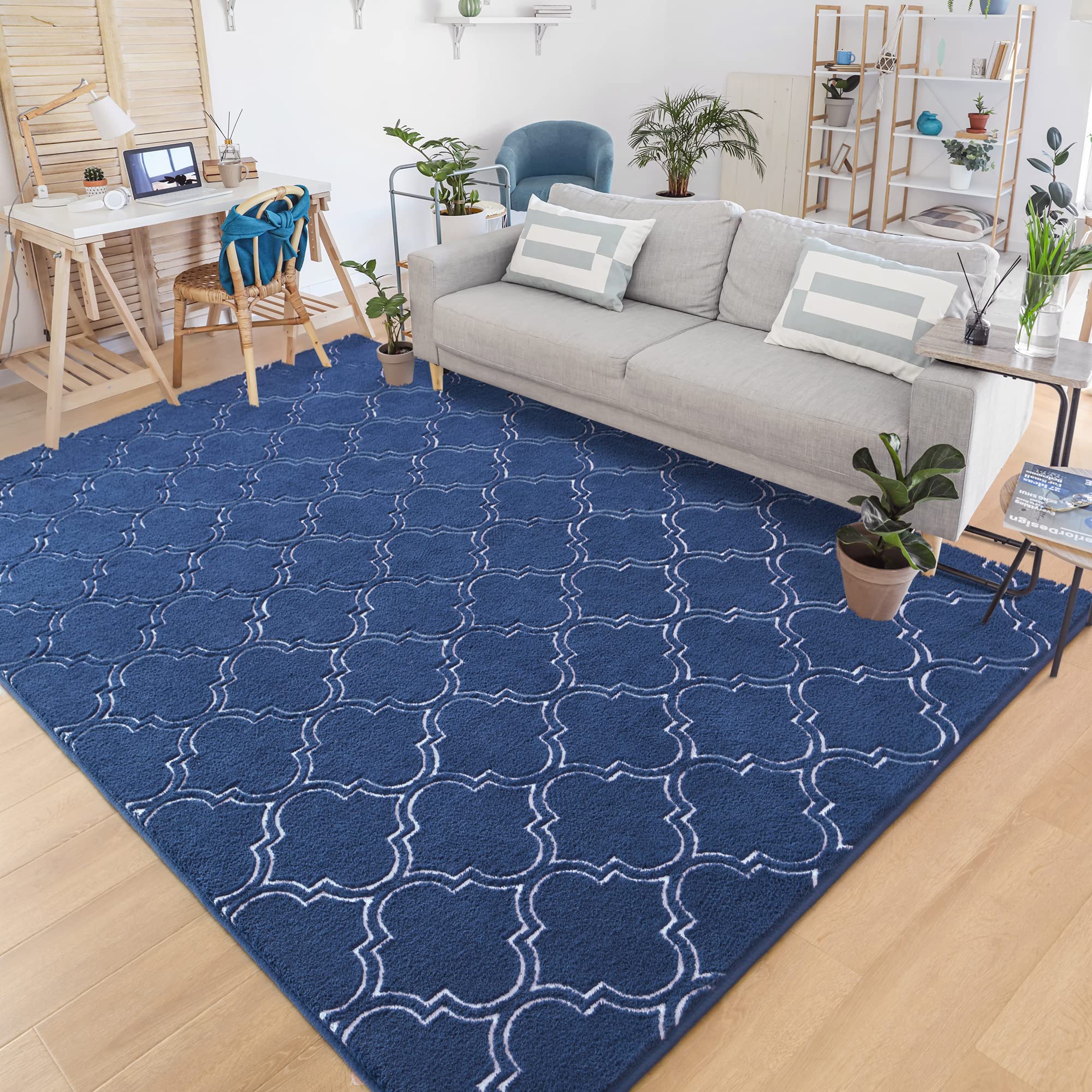 Chicrug Shag Geometric Modern Area Rug for Living Room, 7x10 Feet Large ...