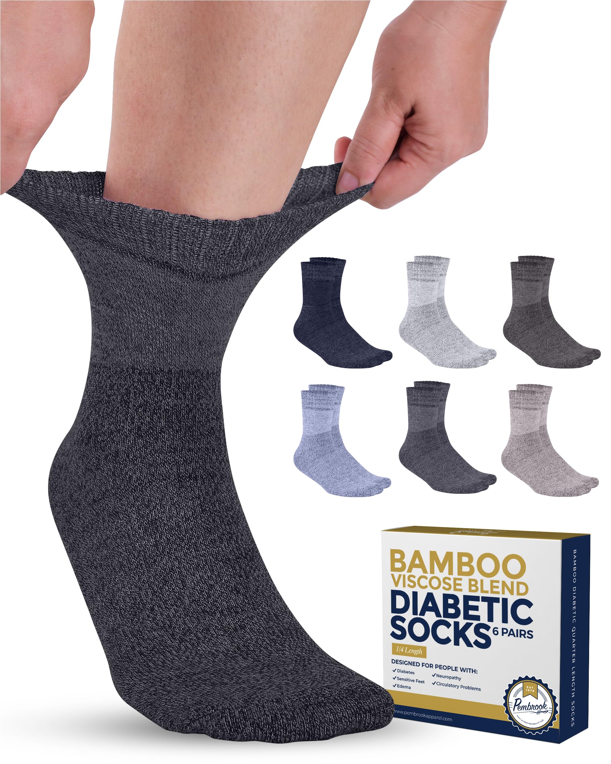 Amazon.com: Pembrook Bamboo Viscose Diabetic Socks for Women & Men - 6 ...