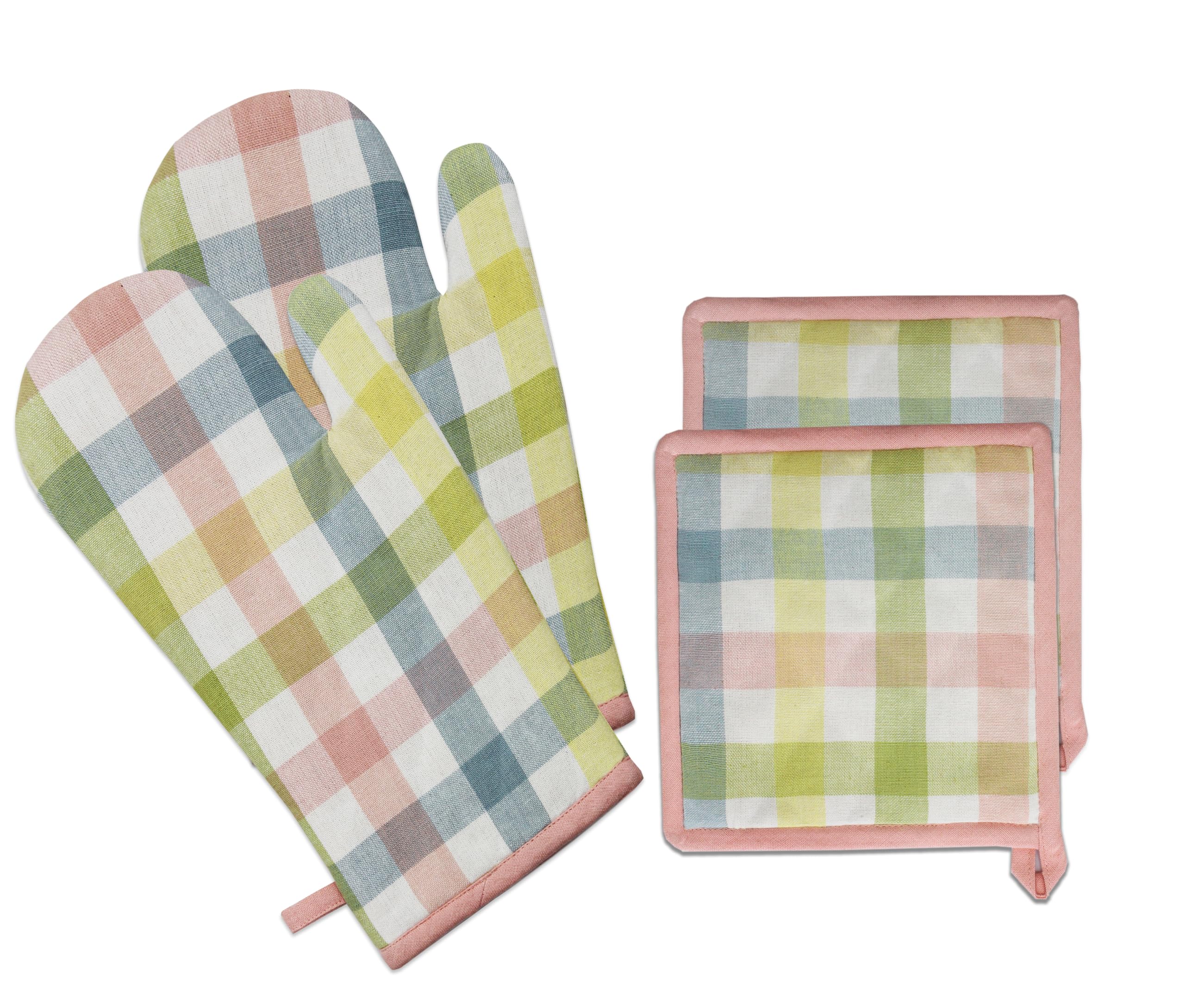 Amazon.com: COTTON CRAFT Oven Mitt and Pot Holder Set - Gingham Buffalo ...