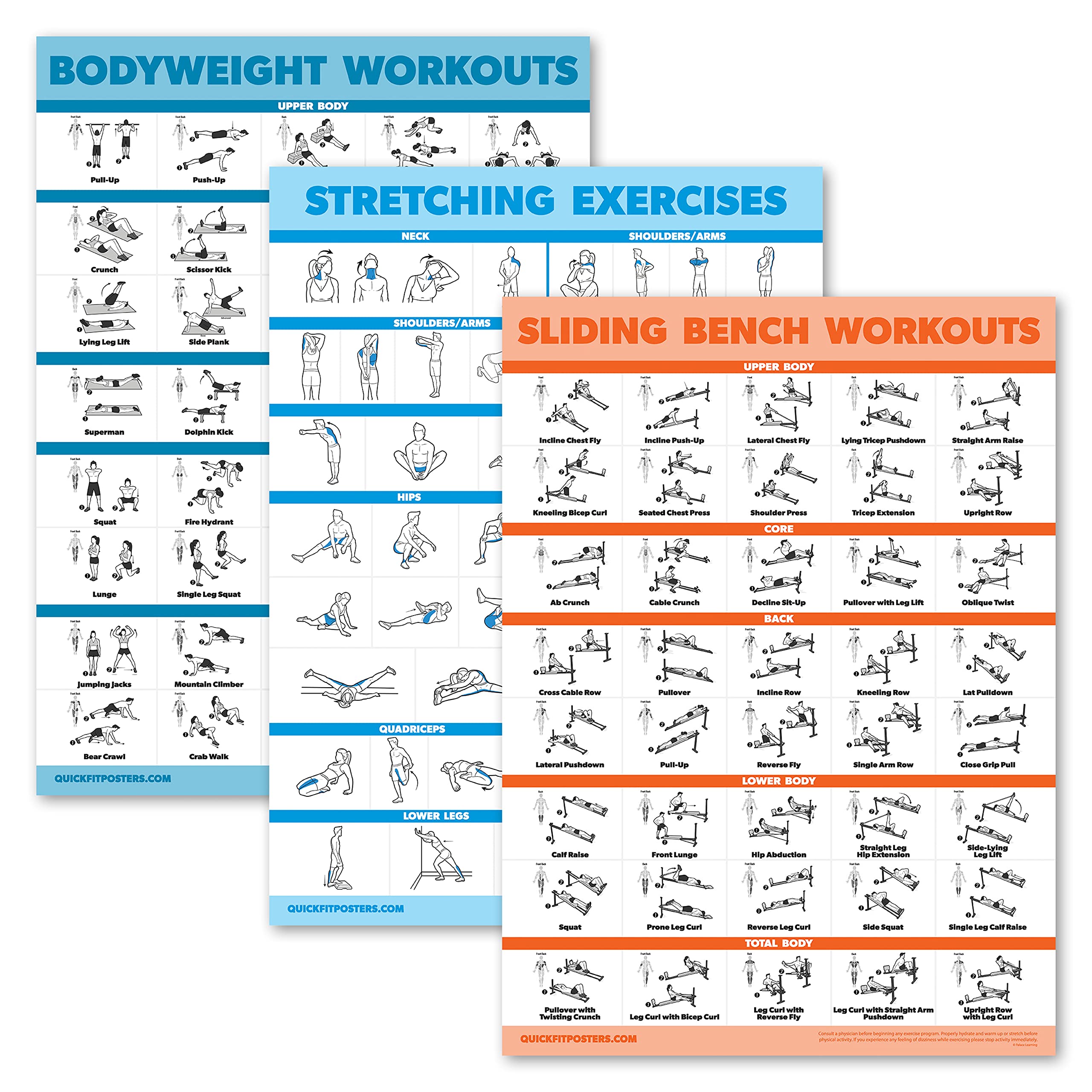 Buy 3 Pack Bodyweight Workouts + Stretching Exercises + Sliding Bench ...