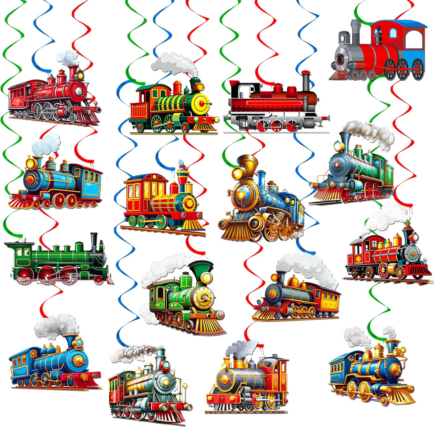 Amazon.com: 20Pcs Retro Train Hanging Swirls Train Birthday Party ...