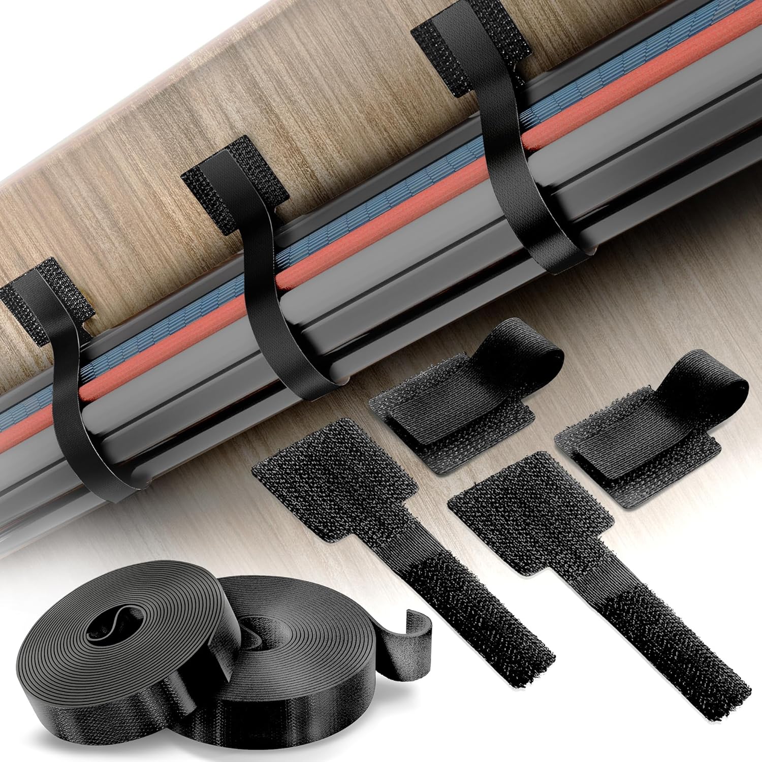 Amazon.com: 40 PCS Self-Adhesive Hook and Loop Cable Ties with 2 Rolls Extension Straps – Sticky ...