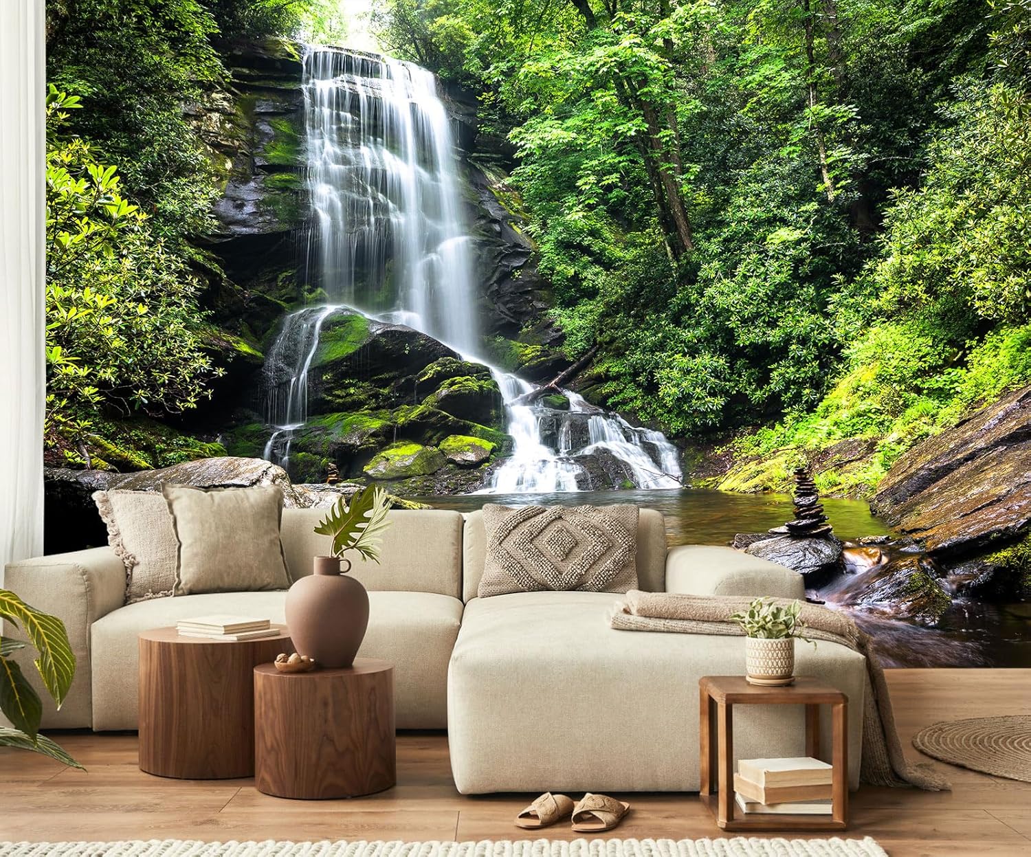 Amazon.com: Toolhom Waterfall Wallpaper Natural Landscape Lake Green ...