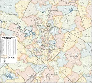 Amazon.com : Generic Austin TX ZIP Code Laminated Map (40' x 36 ...