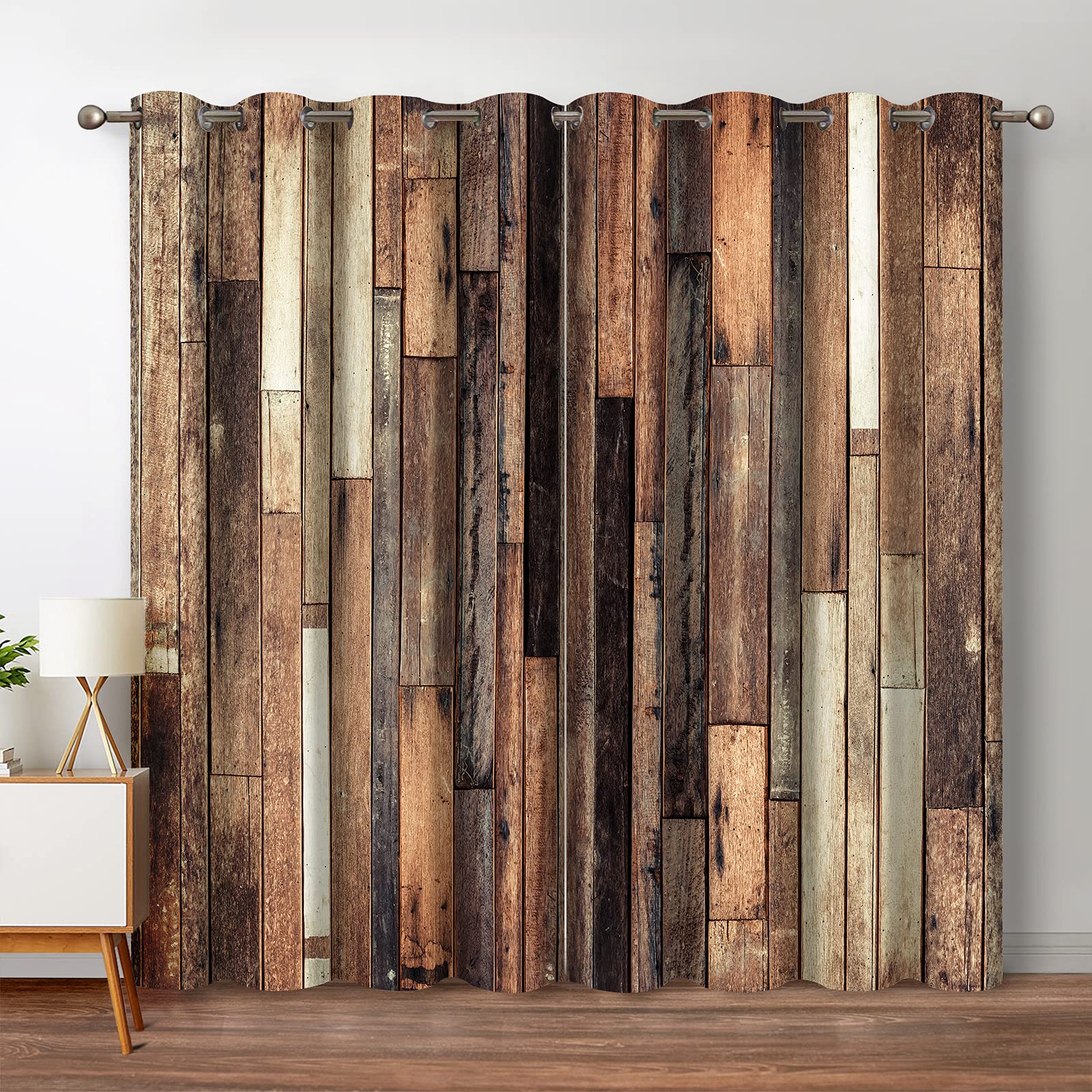 Amazon.com: Jekeno Rustic Wooden Blackout Curtains Brown Wood Hardwood ...