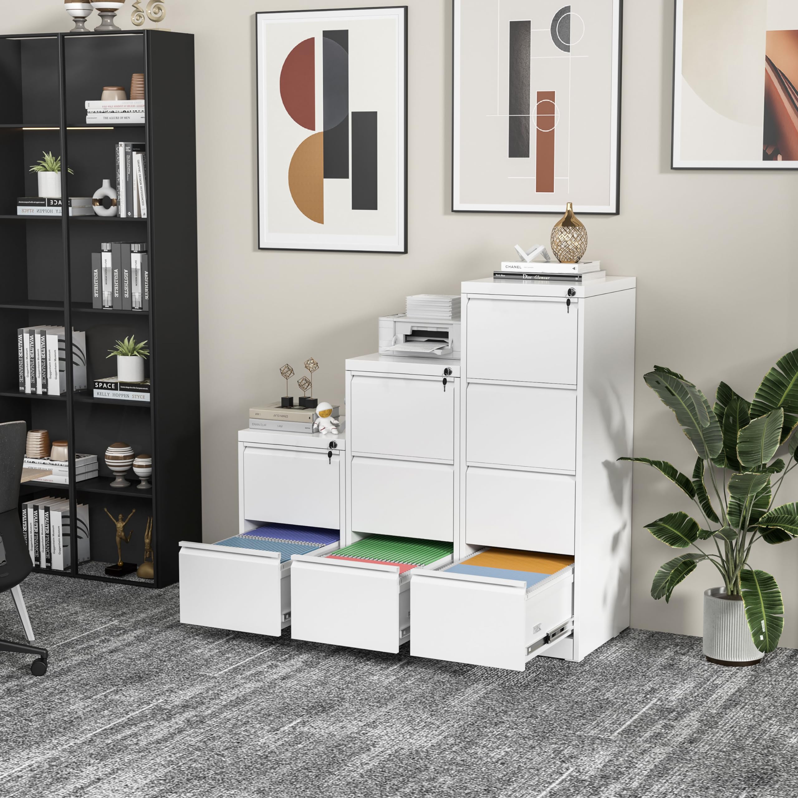 INTERGREAT 2 Drawer File Cabinet, White Metal Filing Cabinet with Lock ...