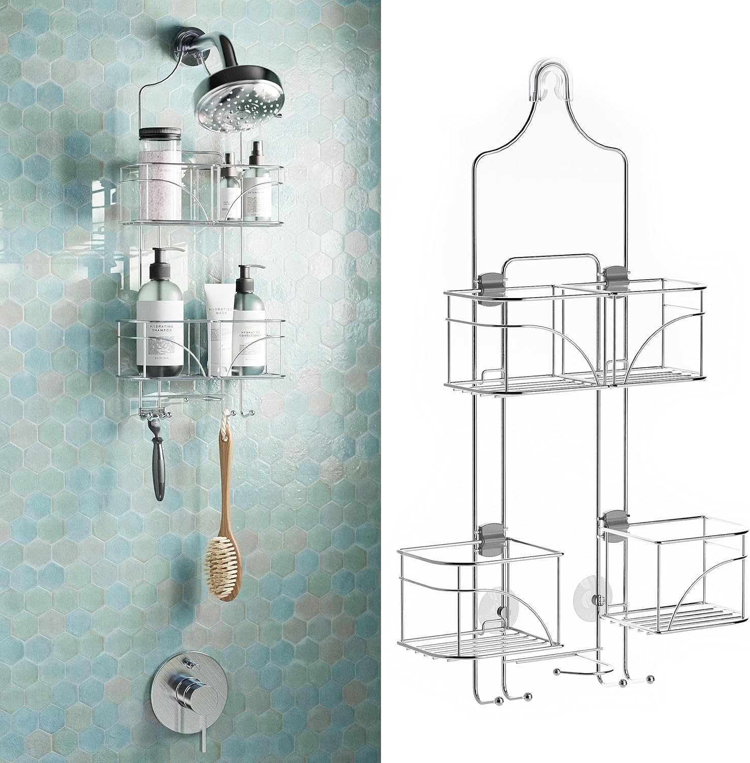 Amazon.com: Zenna Home Hanging Shower Caddy, Over the Shower Head ...