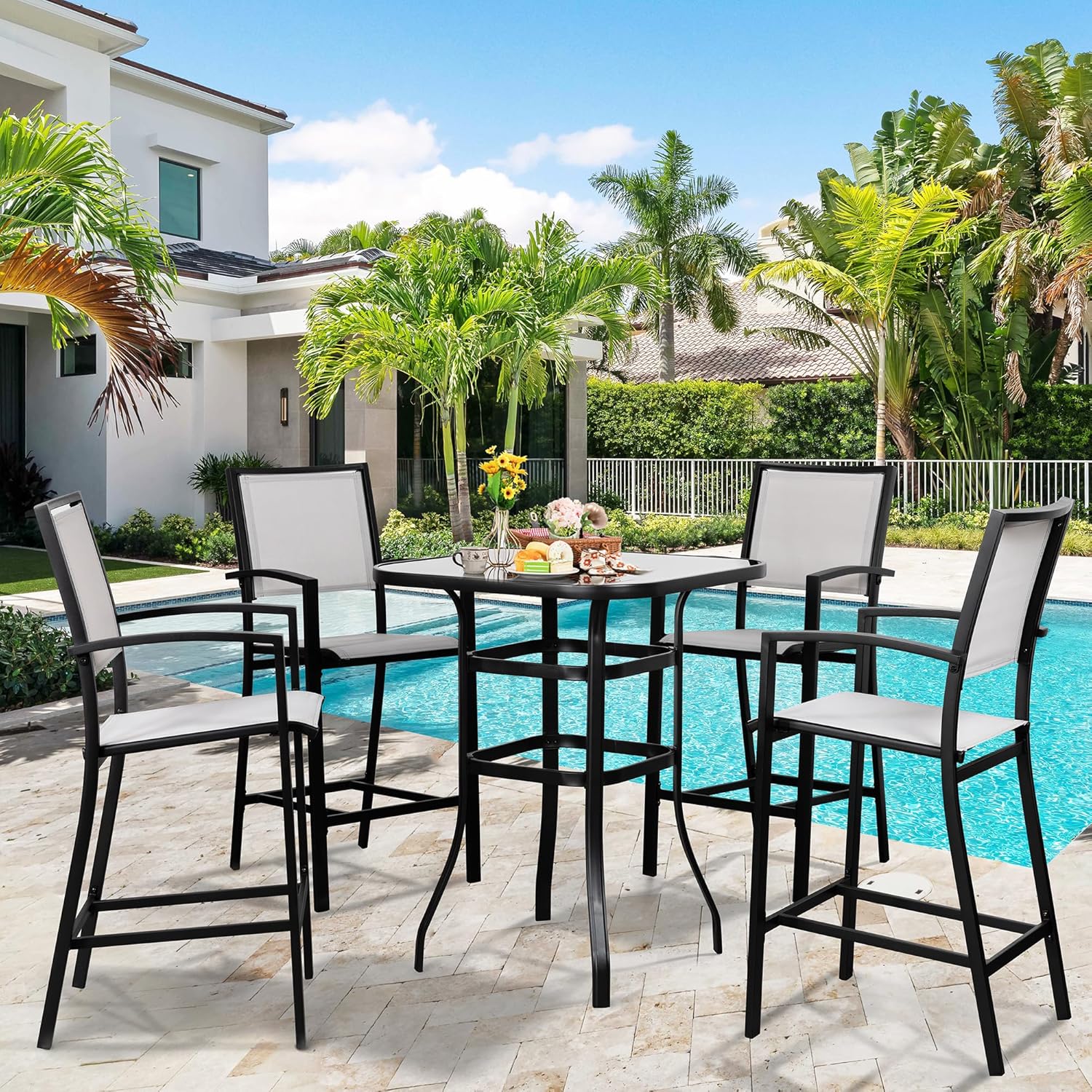 Amazon.com: Vongrasig 5 Piece Patio high Bar Set, All Weather Metal ...