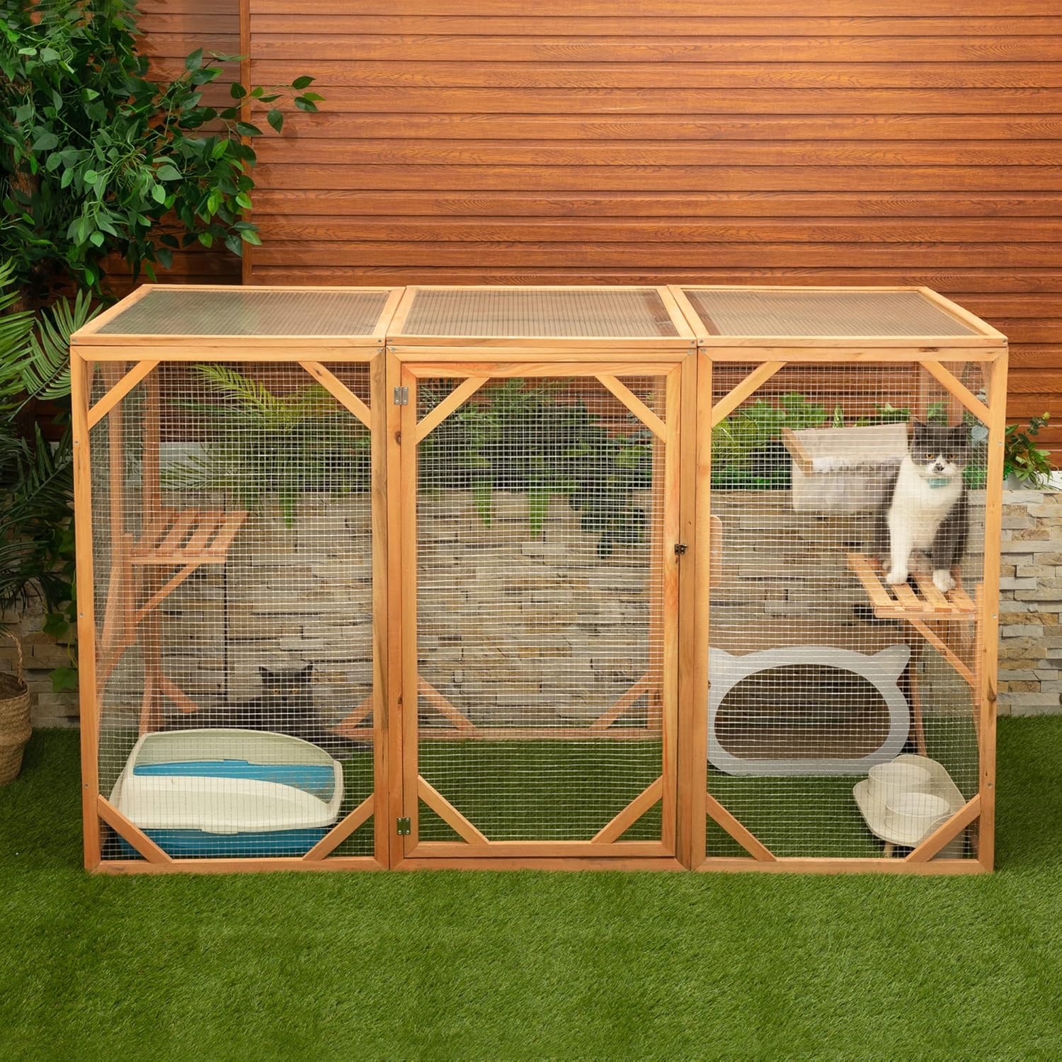 Amazon.com : EMKK Large Cat Cage, Wooden Cat Catio Enclosure with Solar ...