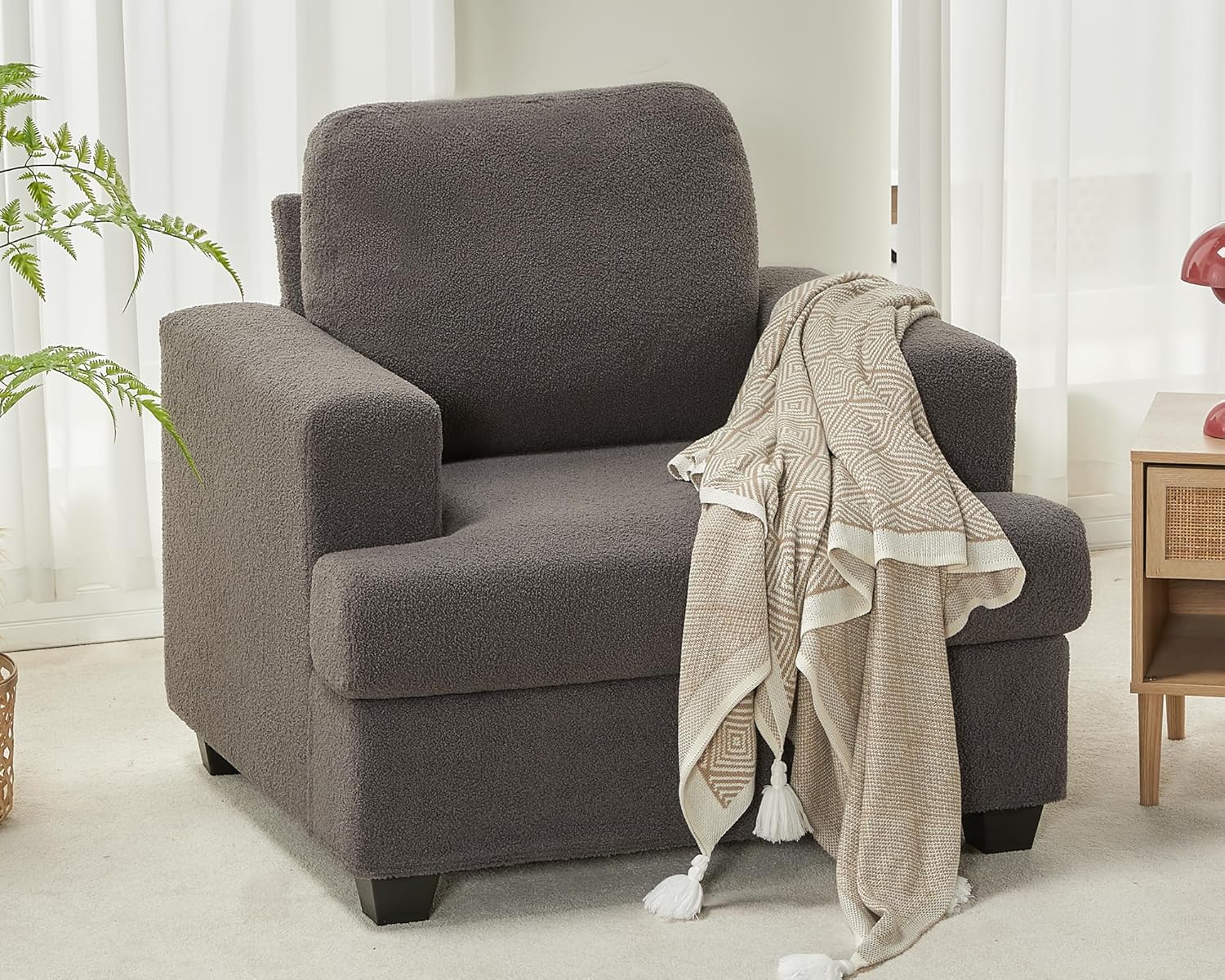 Amazon.com: papababe Sofas, 35inch-Armchair, Grey Bouclé : Patio, Lawn ...