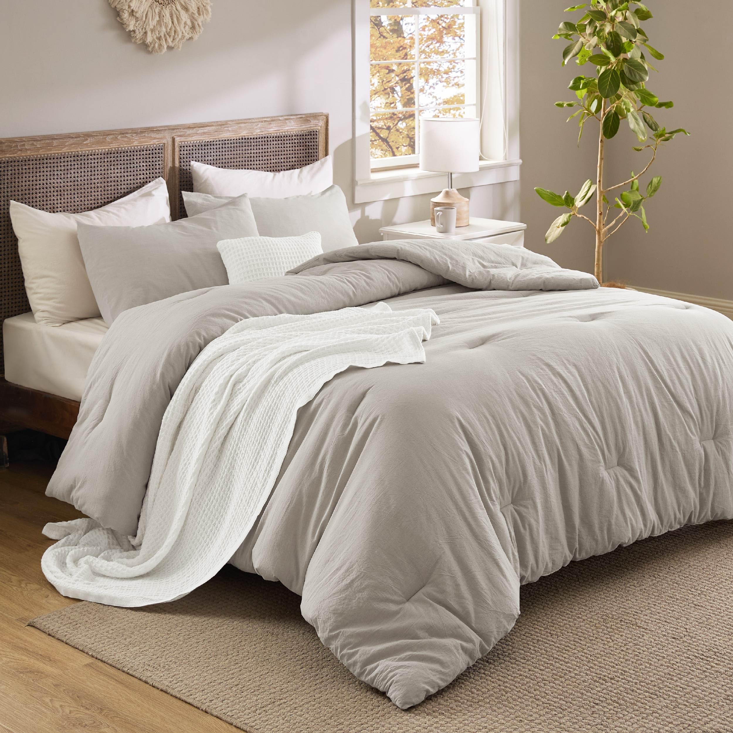 Amazon.com: Bedsure 5 Pieces Cotton Comforter Set with Cotton Waffle ...