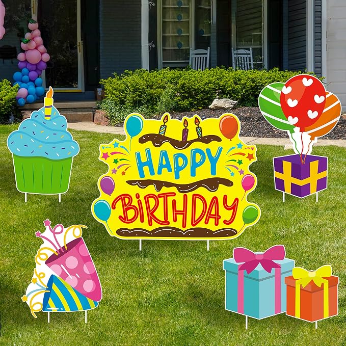 Amazon.com : WATINC Set of 5 Happy Birthday Yard Signs with Plastic ...