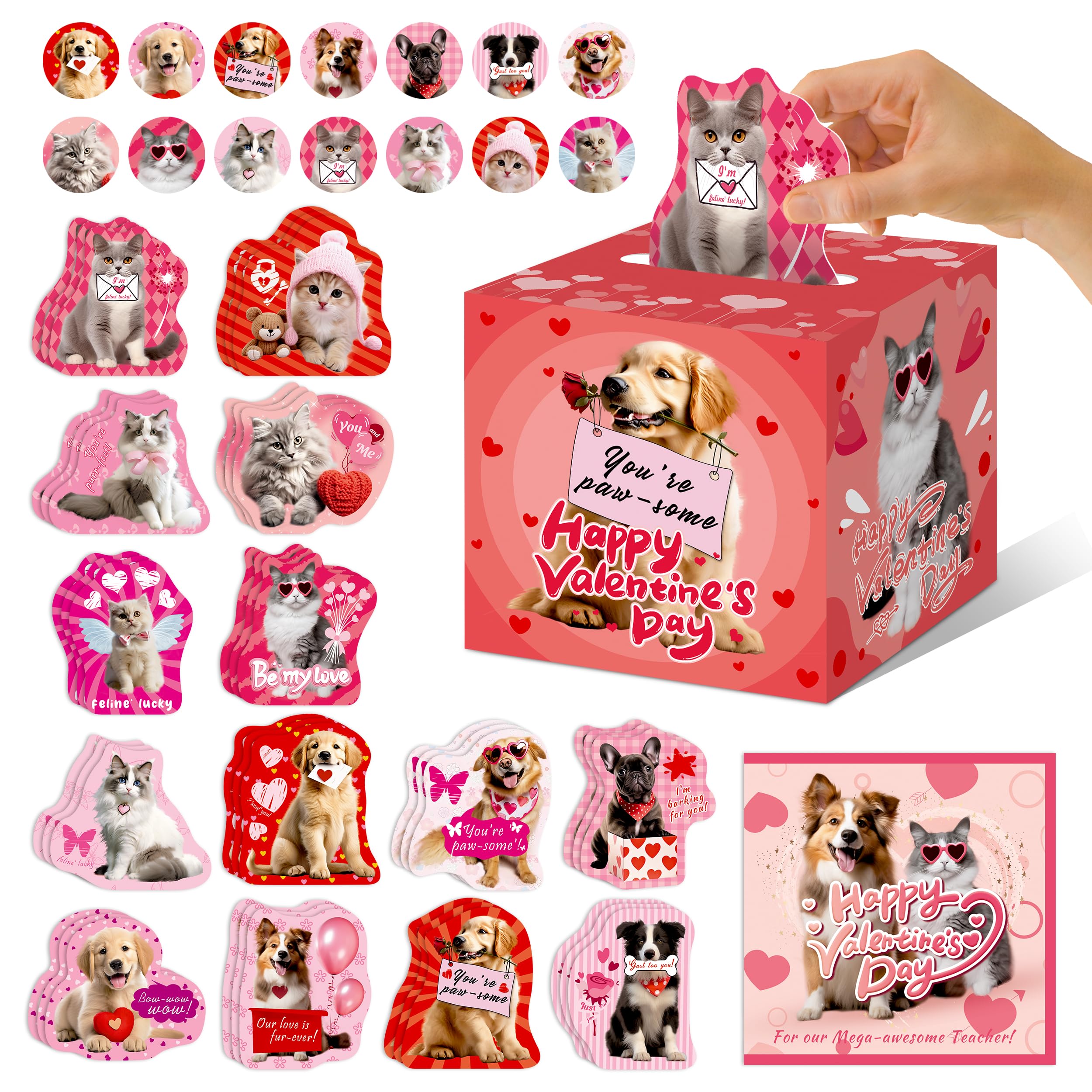 Amazon.com: 42 Pack Pet Valentine's Day Card Set for Kids with DIY Box ...