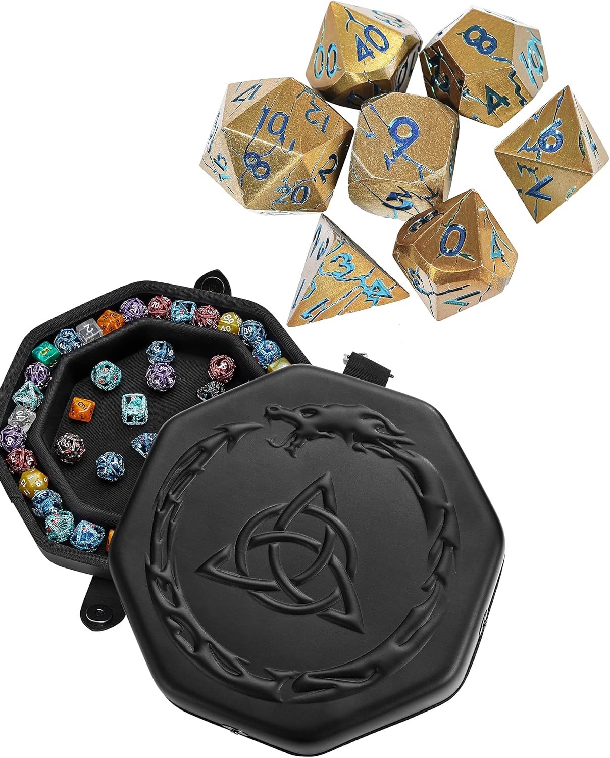 Amazon.com: Premium DND Dice Tray + Pharaoh Ruins Gold Metal Dice with ...