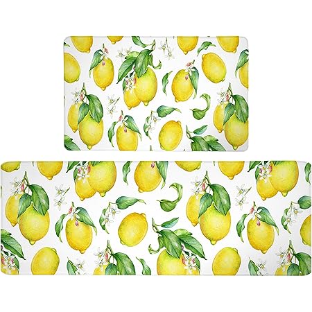 Amazon.com: Lemon Kitchen Mat Set of 2 Watercolor Lemons Leaves Kitchen ...