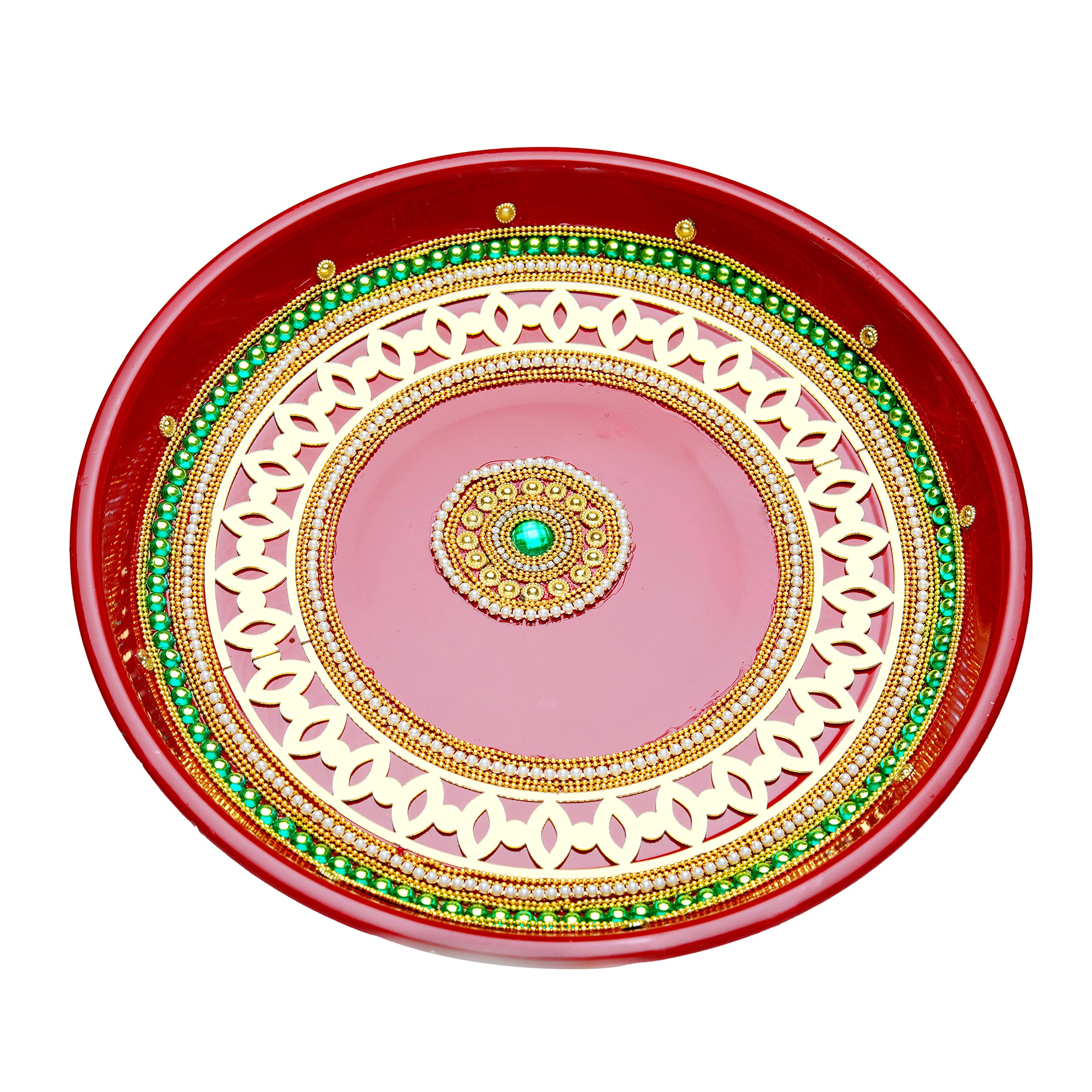 Buy Aditri Creation Red Pooja Thali Plate Platter Decorative Steel Puja ...
