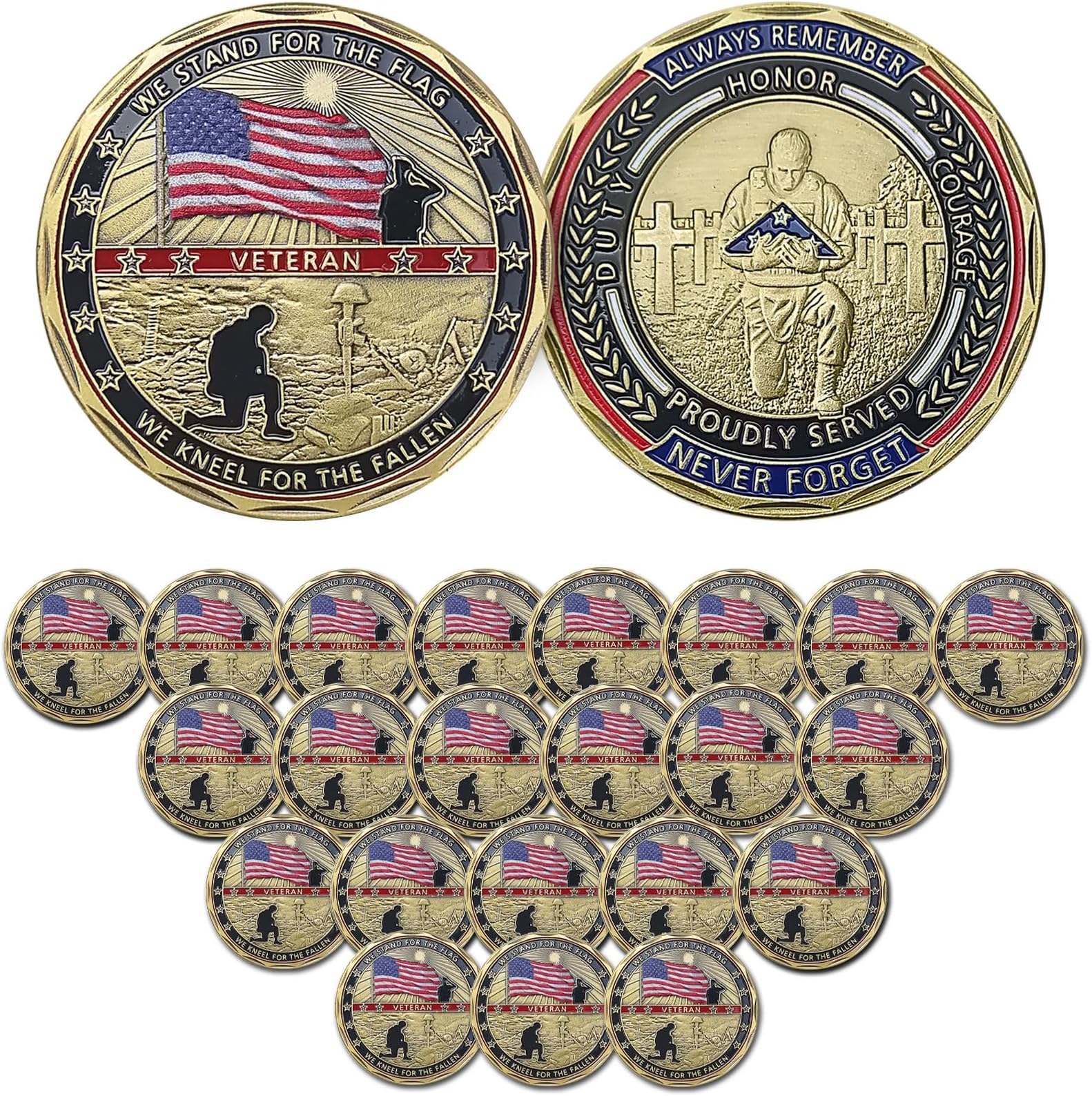 Amazon.com : 24 PCS Military Challenge Coins, US Military Coins Veteran ...