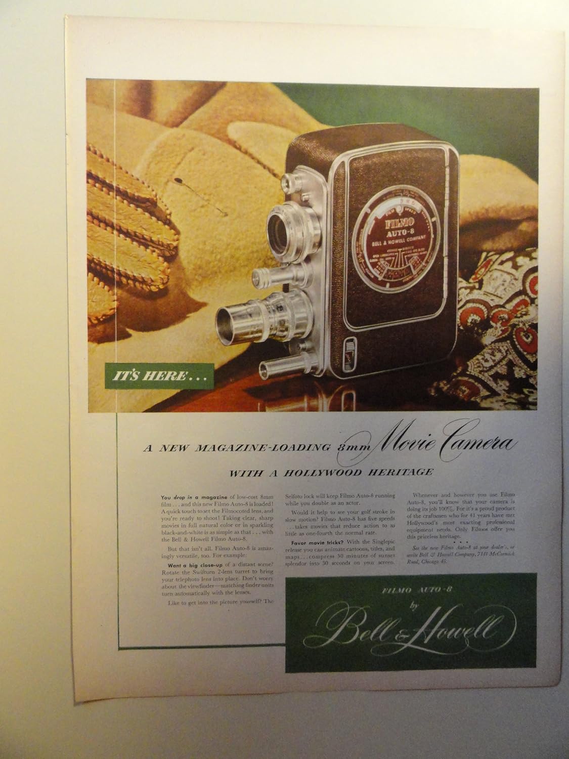 Amazon.com: Bell & Howell, 1948 Color Illustration, Print Ad.(Filmo ...