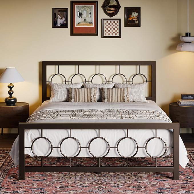 Amazon.com: SHA CERLIN Queen Size Metal Bed Frame with Vintage Circular ...