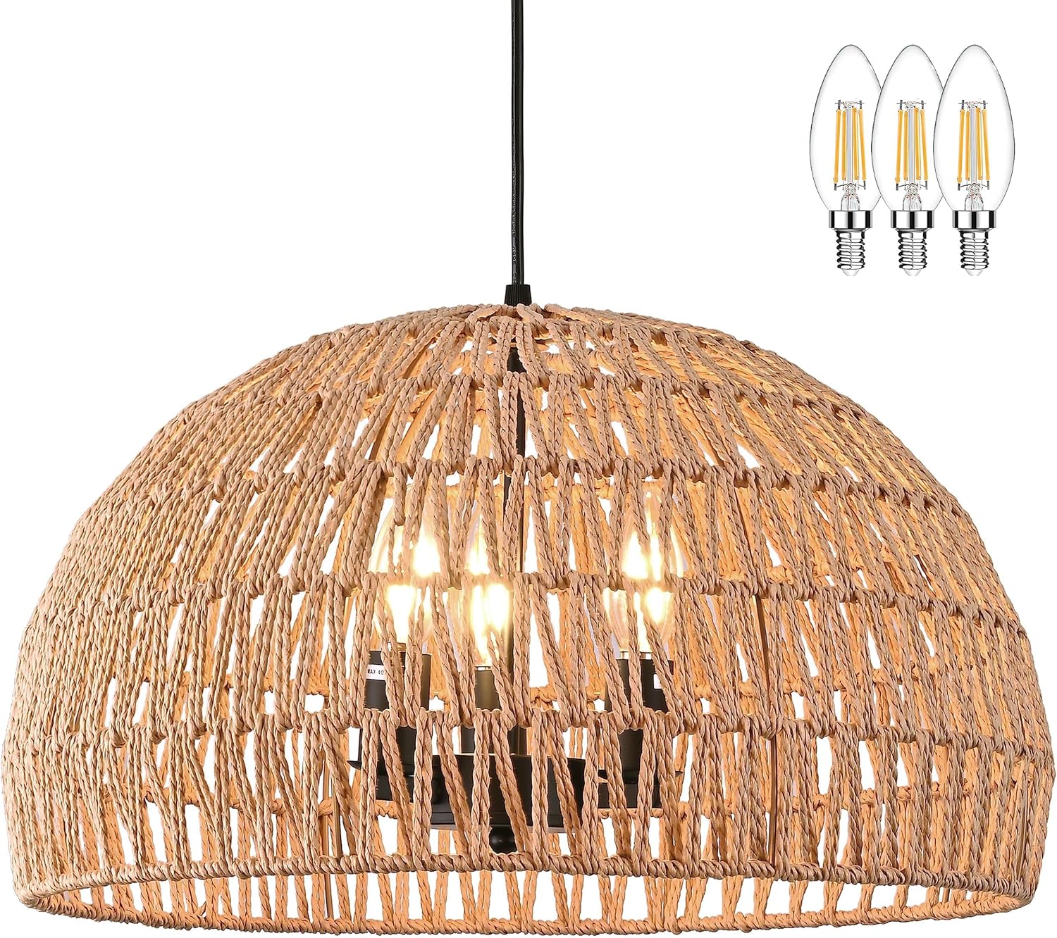 Ayshwilldec 17.6 inch Hemp Rope Woven Pendant Light Wicker Pendant ...